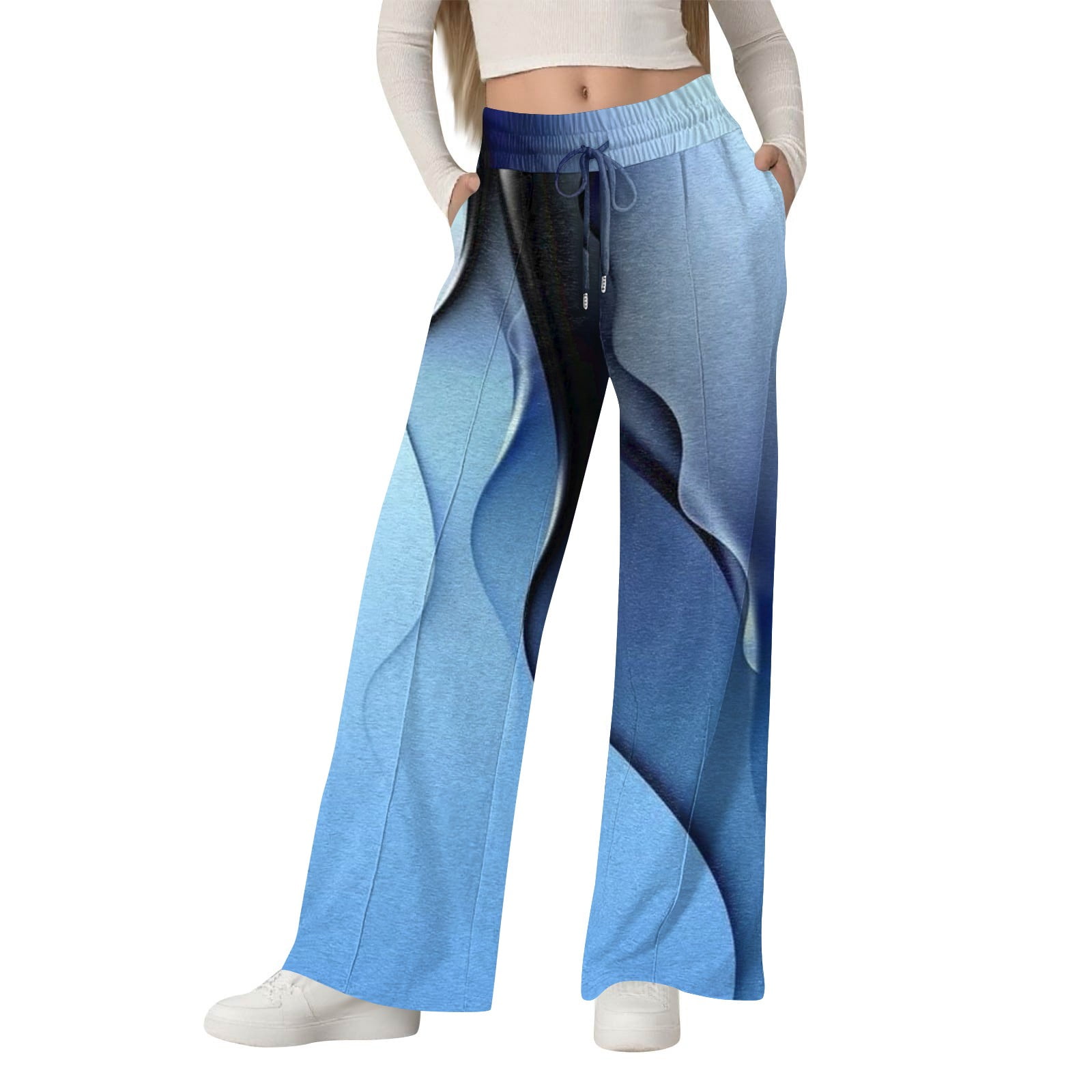 dGslk Women’s Wide Leg Patchwork Sweatpants with Drawstring Waist ...