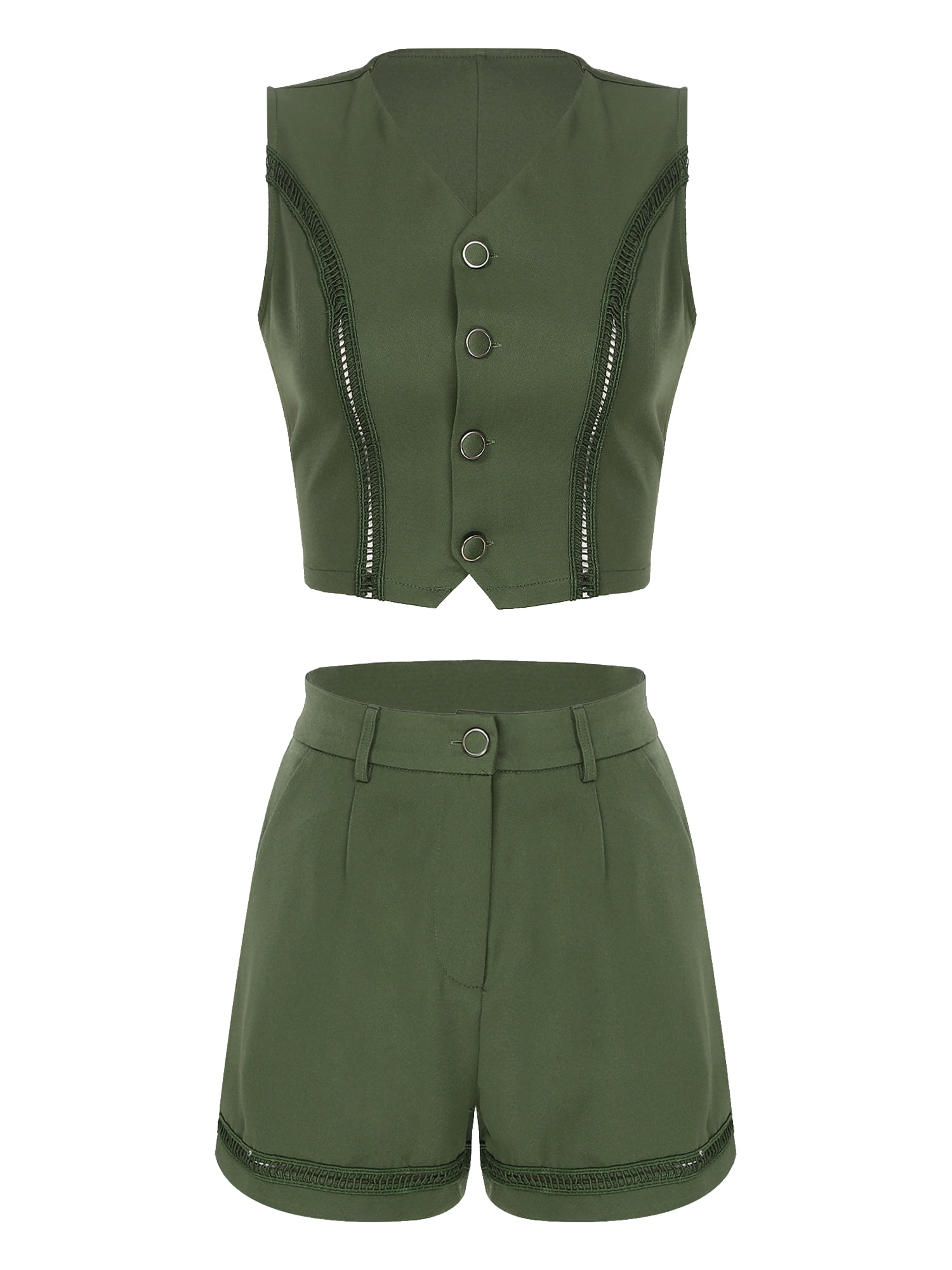 dPois 2 Piece Outfits for Women Vest Sets for Women Sleeveless Button V ...