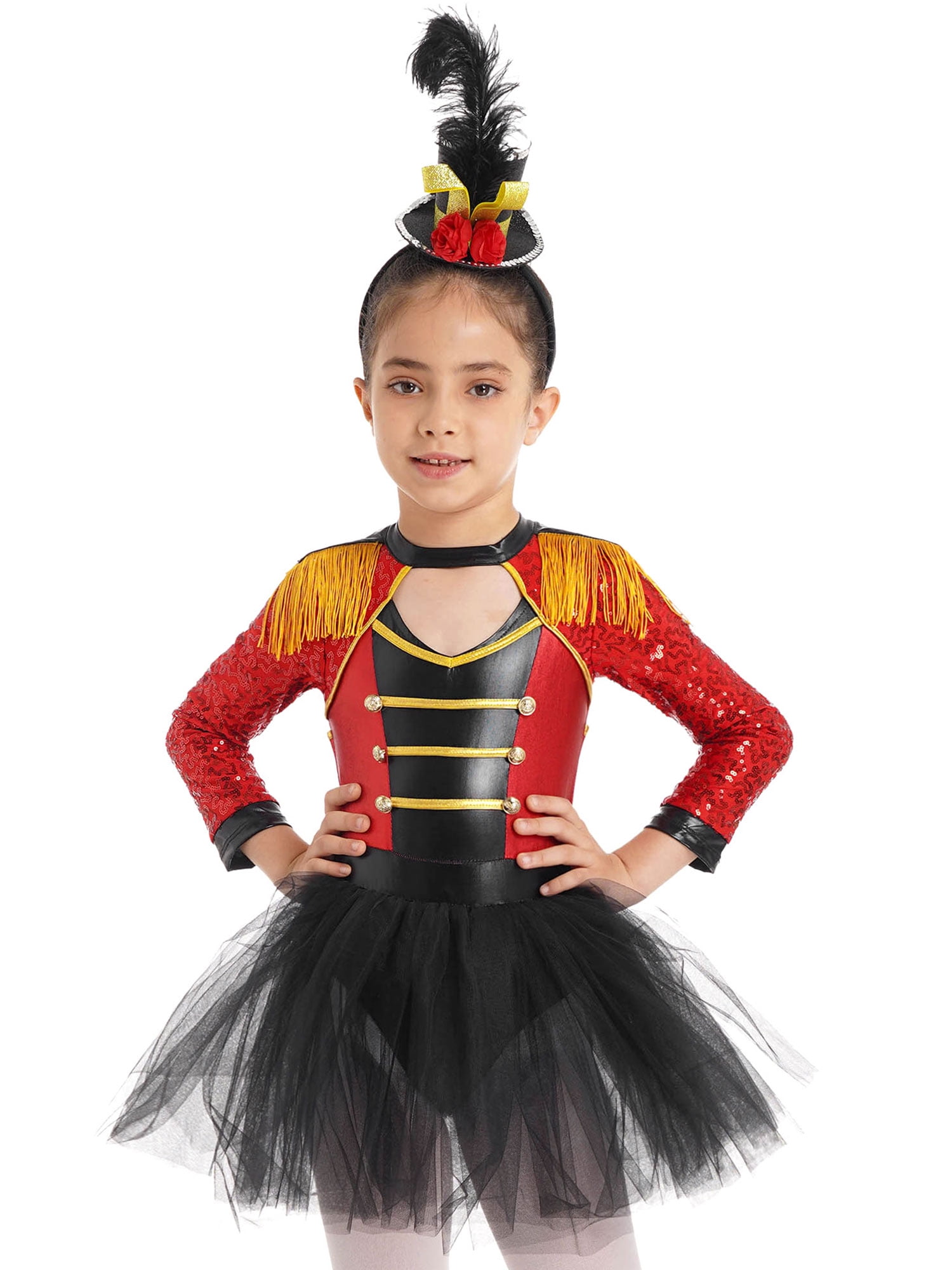 dPois Girls Halloween Circus Ringmaster Costume Tassel Sequin Dance ...