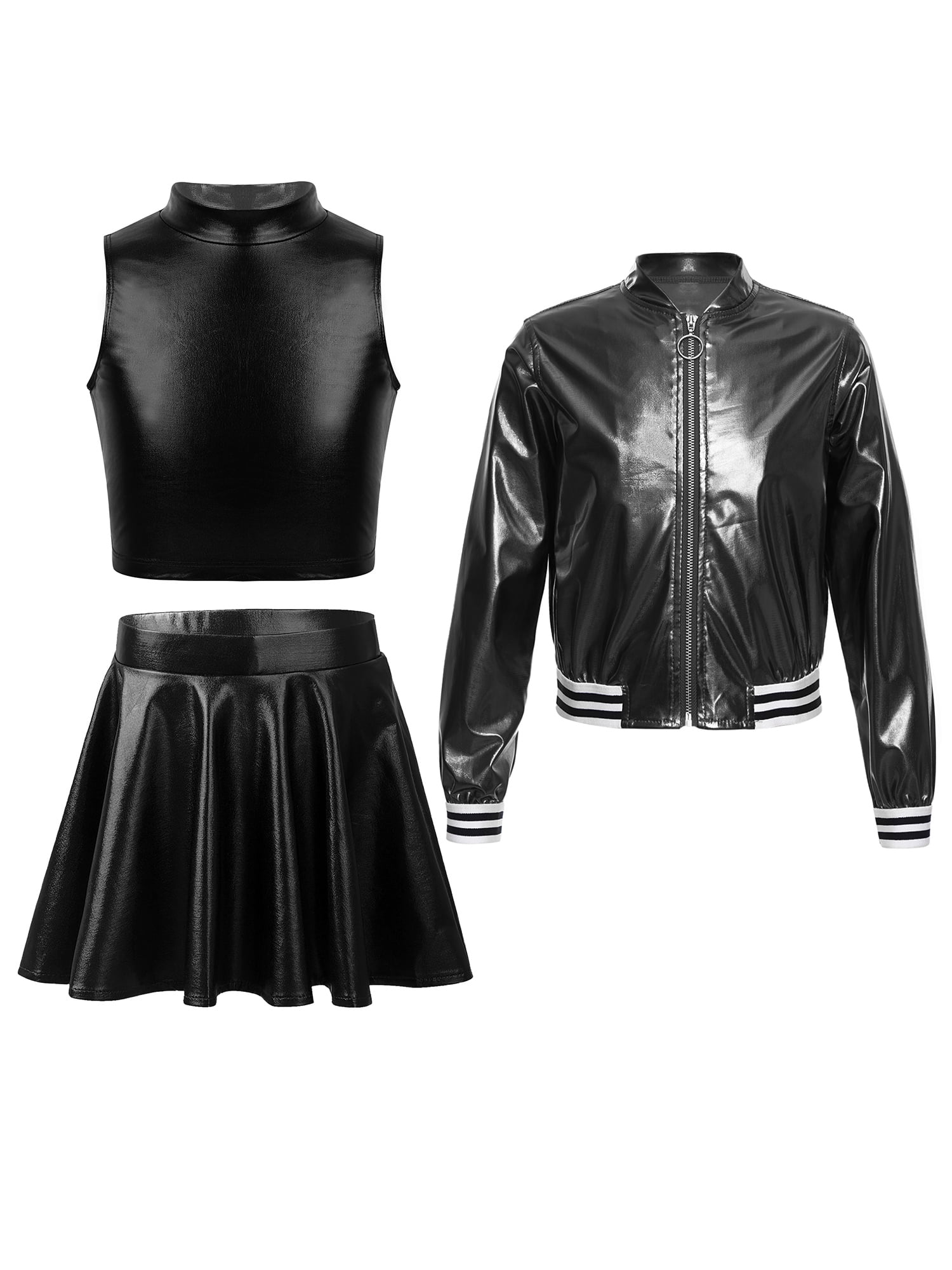 dPois Girls Metallic Dance Outfits Sparkly Hip Hop Jazz Dance Crop Top ...