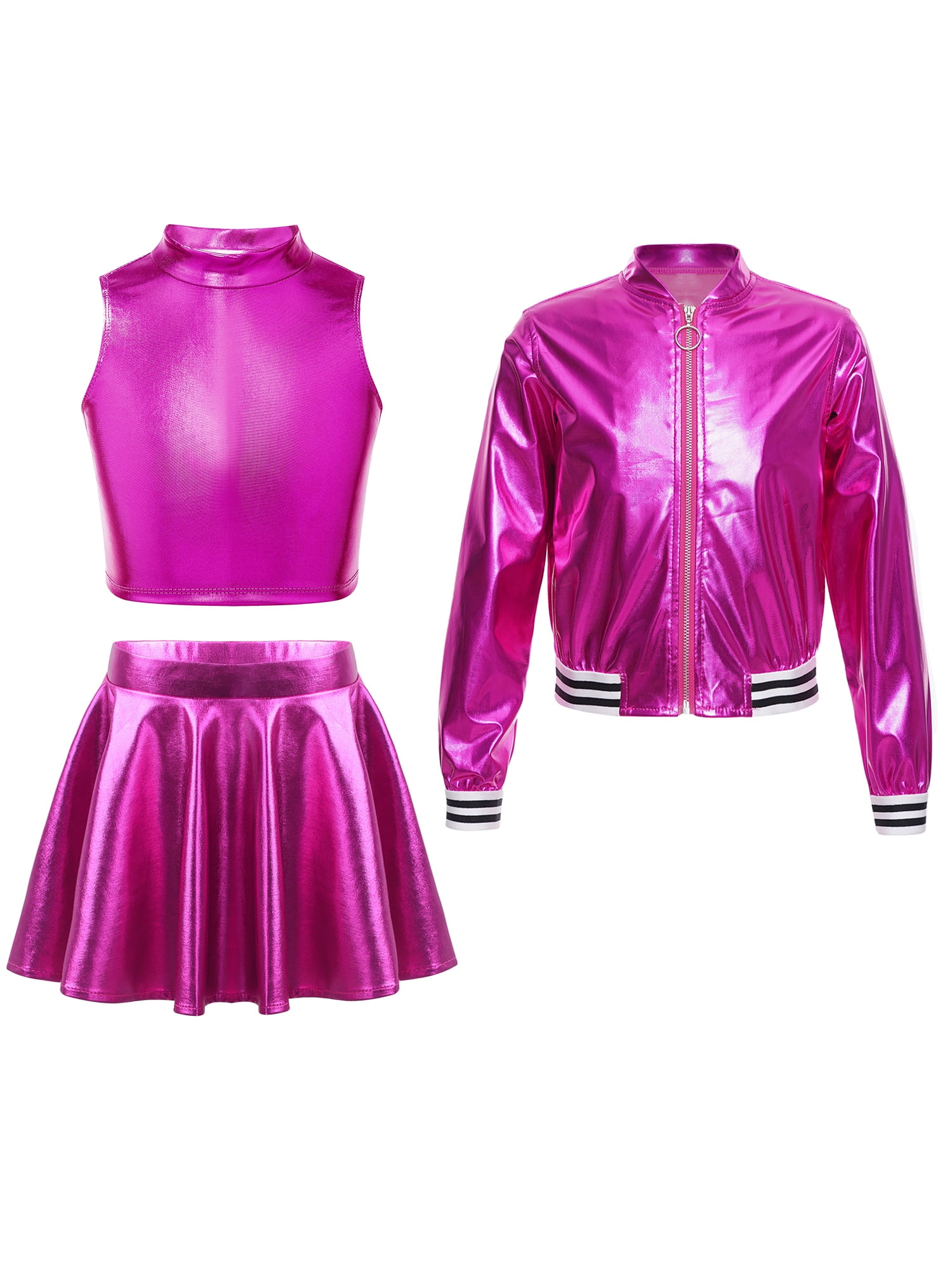 dPois Girls Metallic Dance Outfits Sparkly Hip Hop Jazz Dance Crop Top ...