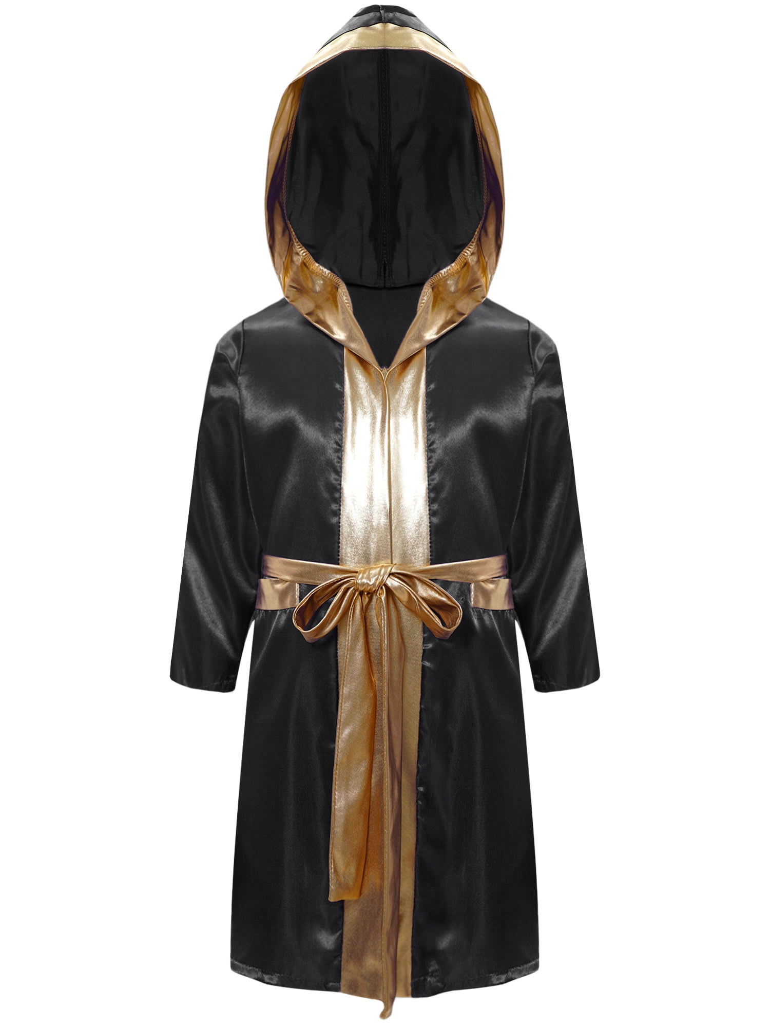 dPois Kids Boys Boxing Robe Costume Satin Long Hooded Hoodie Halloween ...
