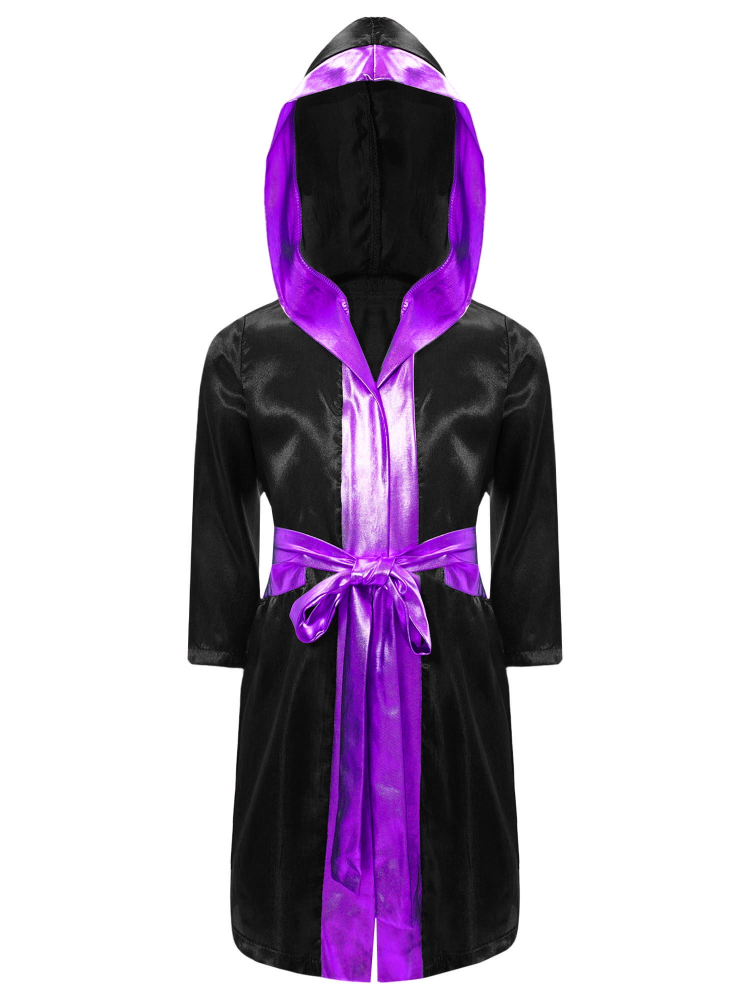 dPois Kids Boys Boxing Robe Costume Satin Long Hooded Hoodie Halloween ...