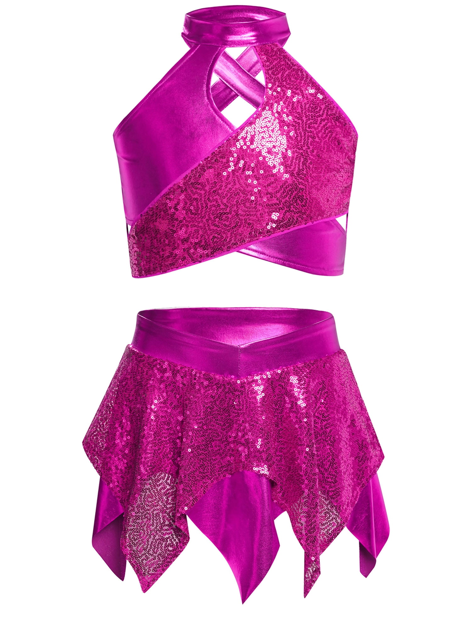dPois Kids Girls 2 Piece Hip Hop Jazz Latin Ballroom Dance Outfits ...
