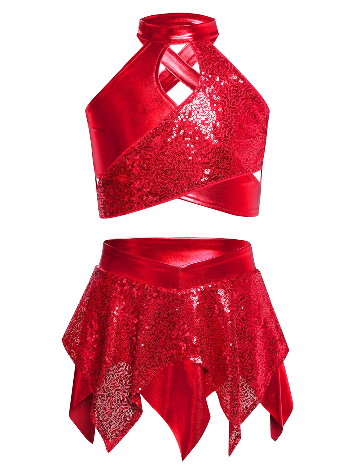 dPois Kids Girls 2 Piece Hip Hop Jazz Latin Ballroom Dance Outfits ...