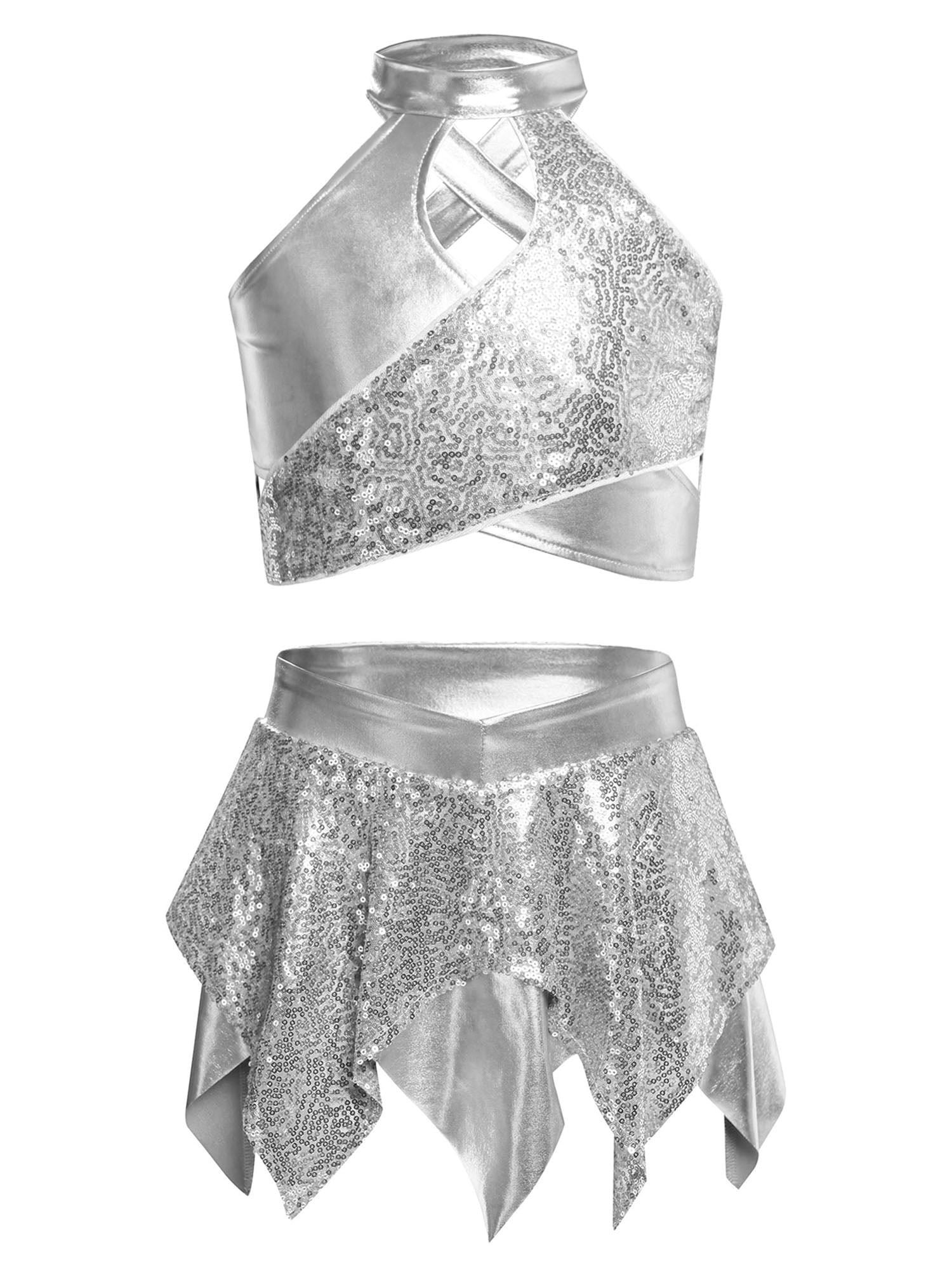 dPois Kids Girls 2 Piece Hip Hop Jazz Latin Ballroom Dance Outfits ...