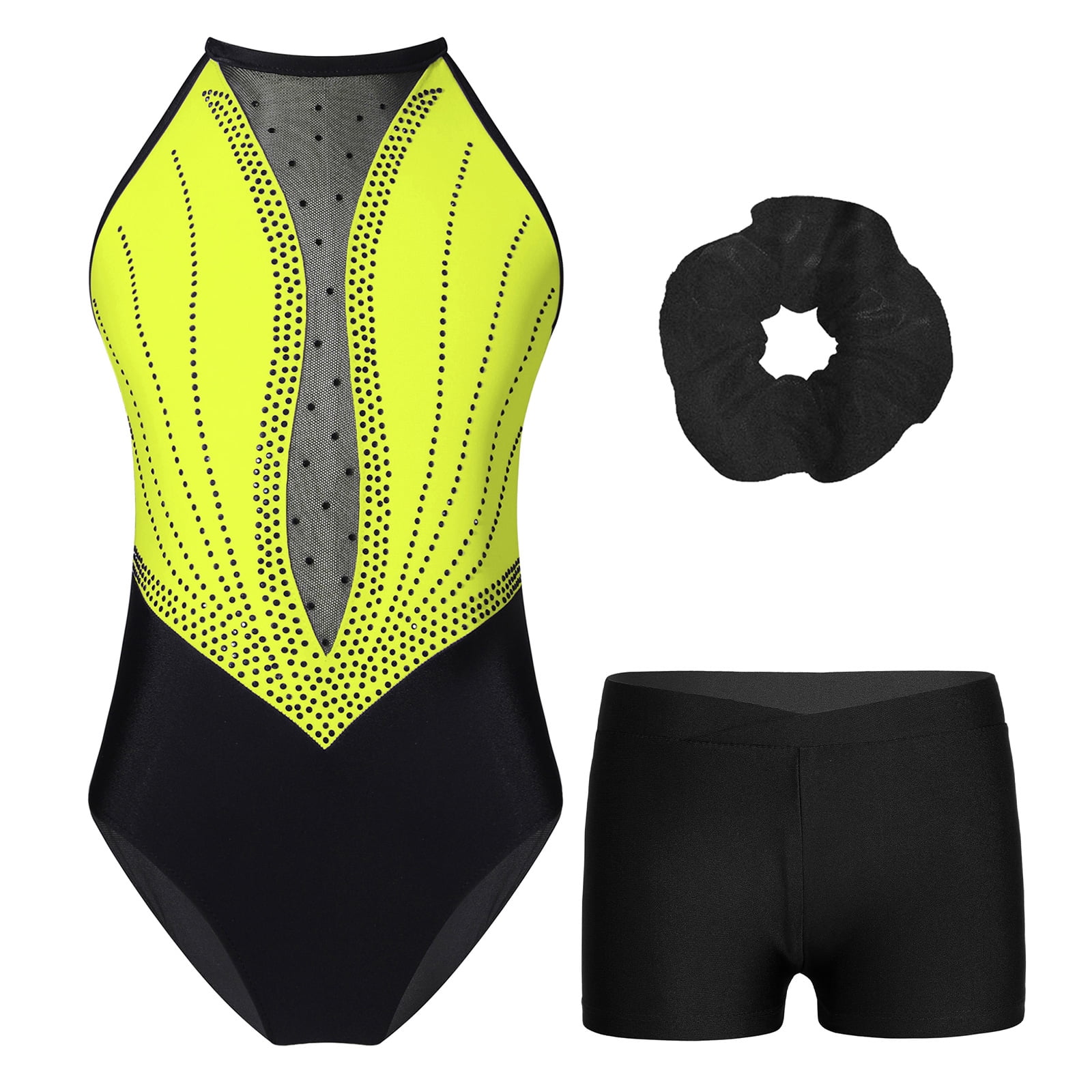 dPois Kids Girls 2Pcs Shiny Gymnastic Leotard with Shorts Outfits ...