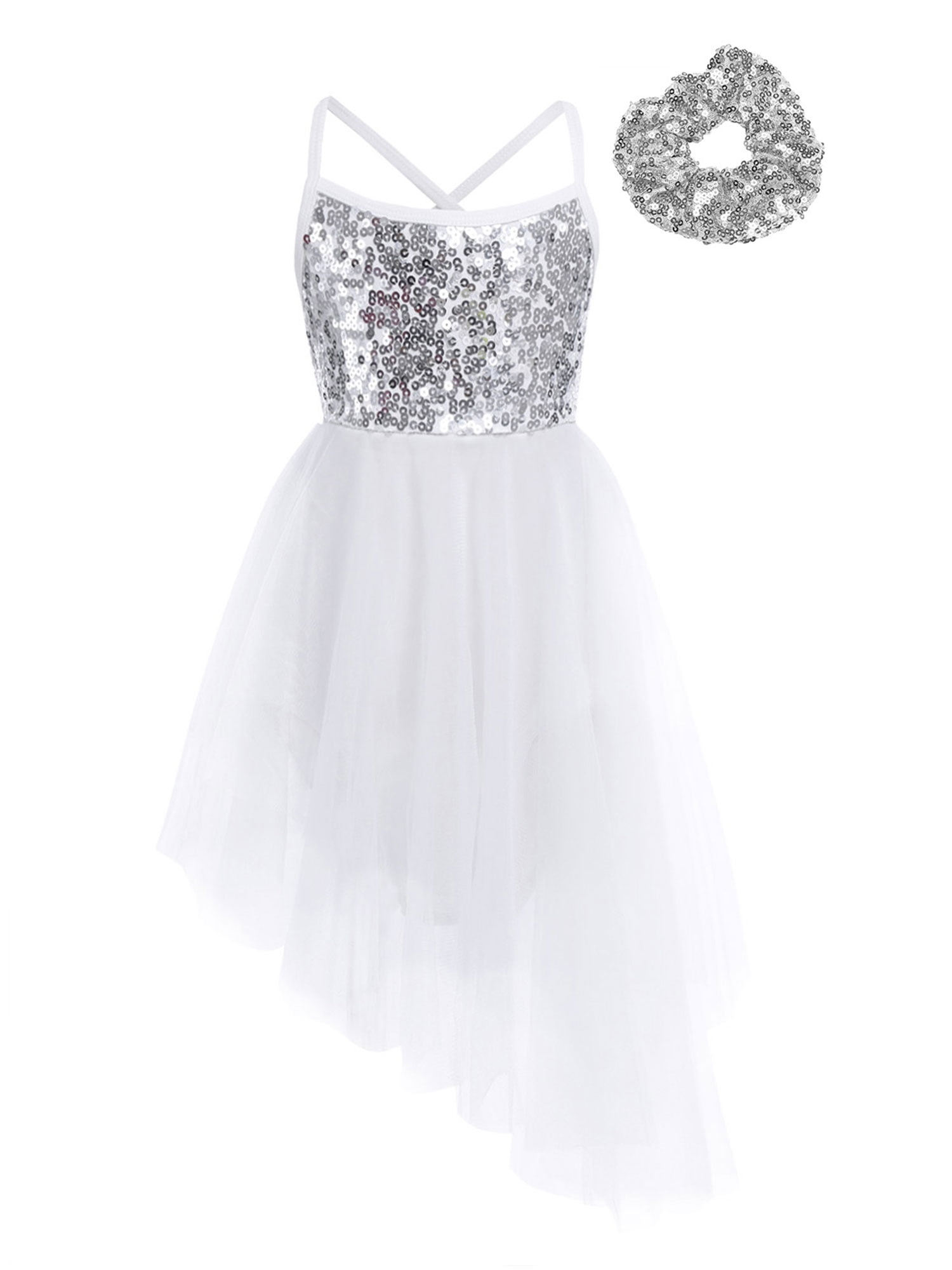dPois Kids Girls Ballet Shiny Sequin Ballet Dance Skirted Sleeveless ...