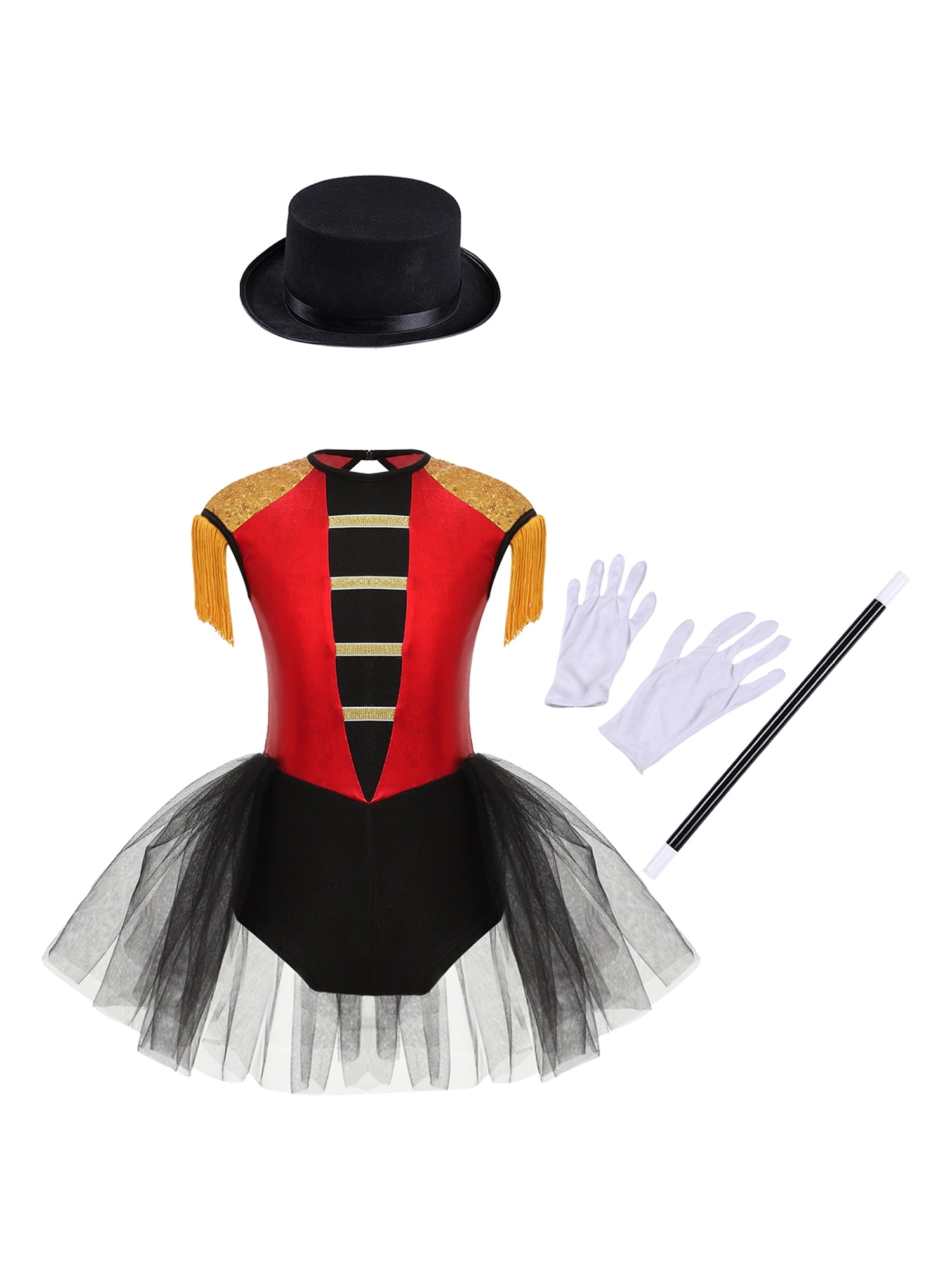 dPois Kids Girls Circus Costume Sequin Tassel Bodysuit with Accessories ...