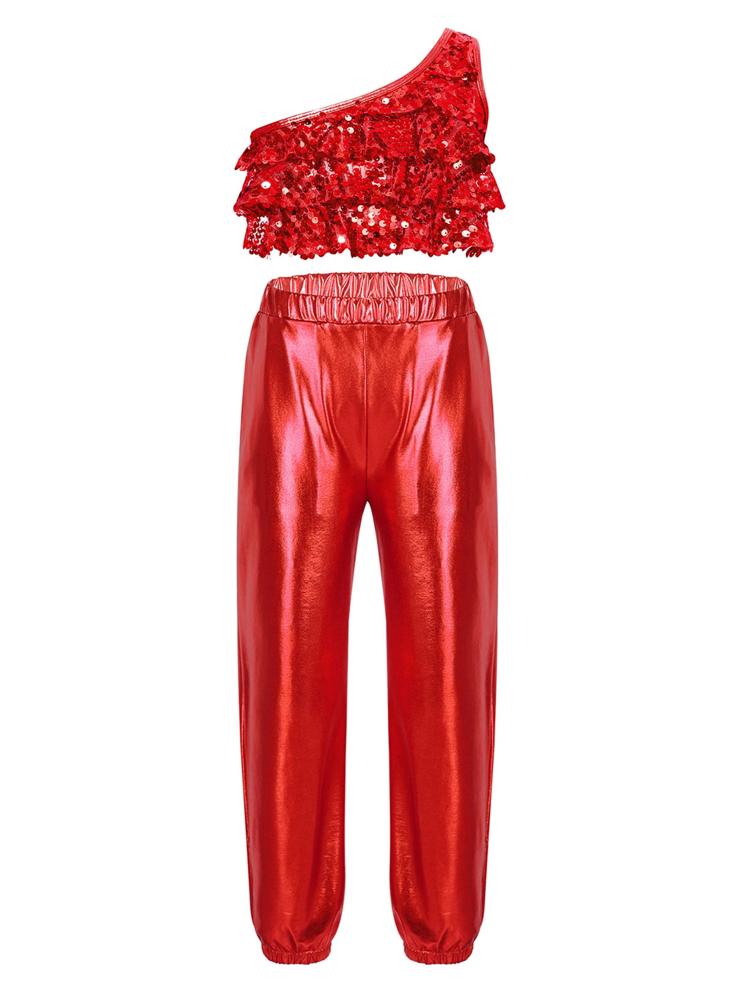 dPois Kids Girls Hip Hop Dance Outfits Tiered Ruffle Crop Top with ...