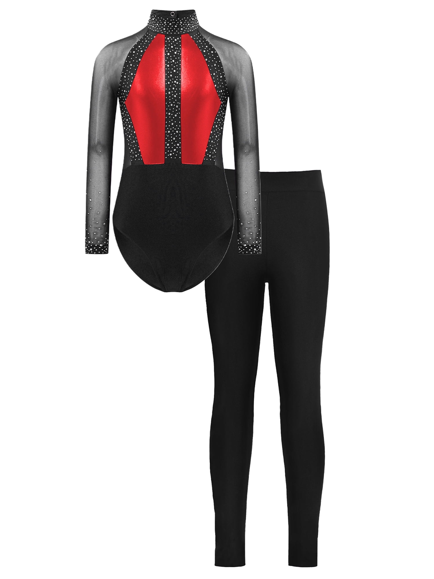 dPois Kids Girls Shiny Rhinestone Long Sleeve Gymnastics Leotard ...