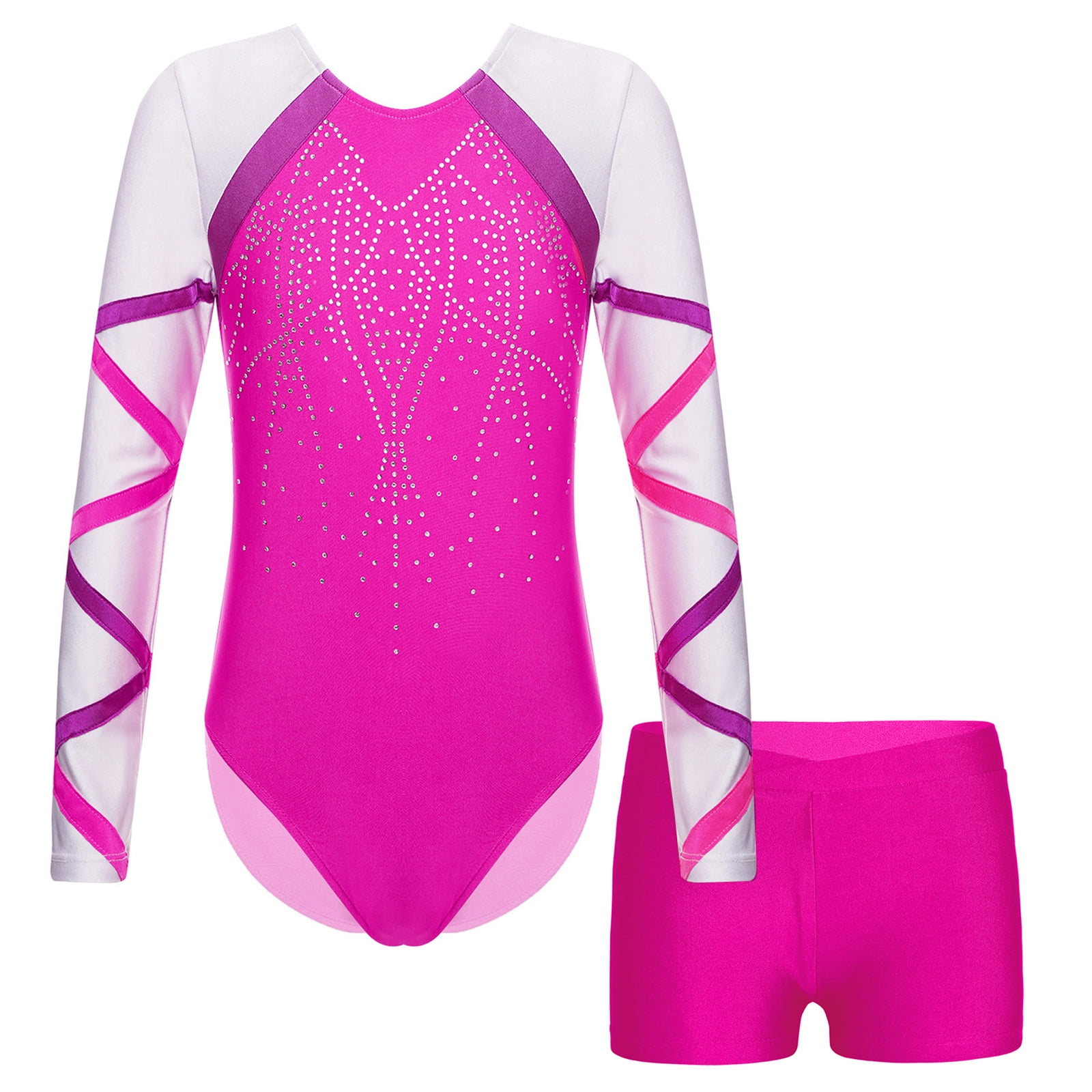 dPois Kids Girls Shiny Rhinestone Long Sleeve Gymnastics Leotard ...