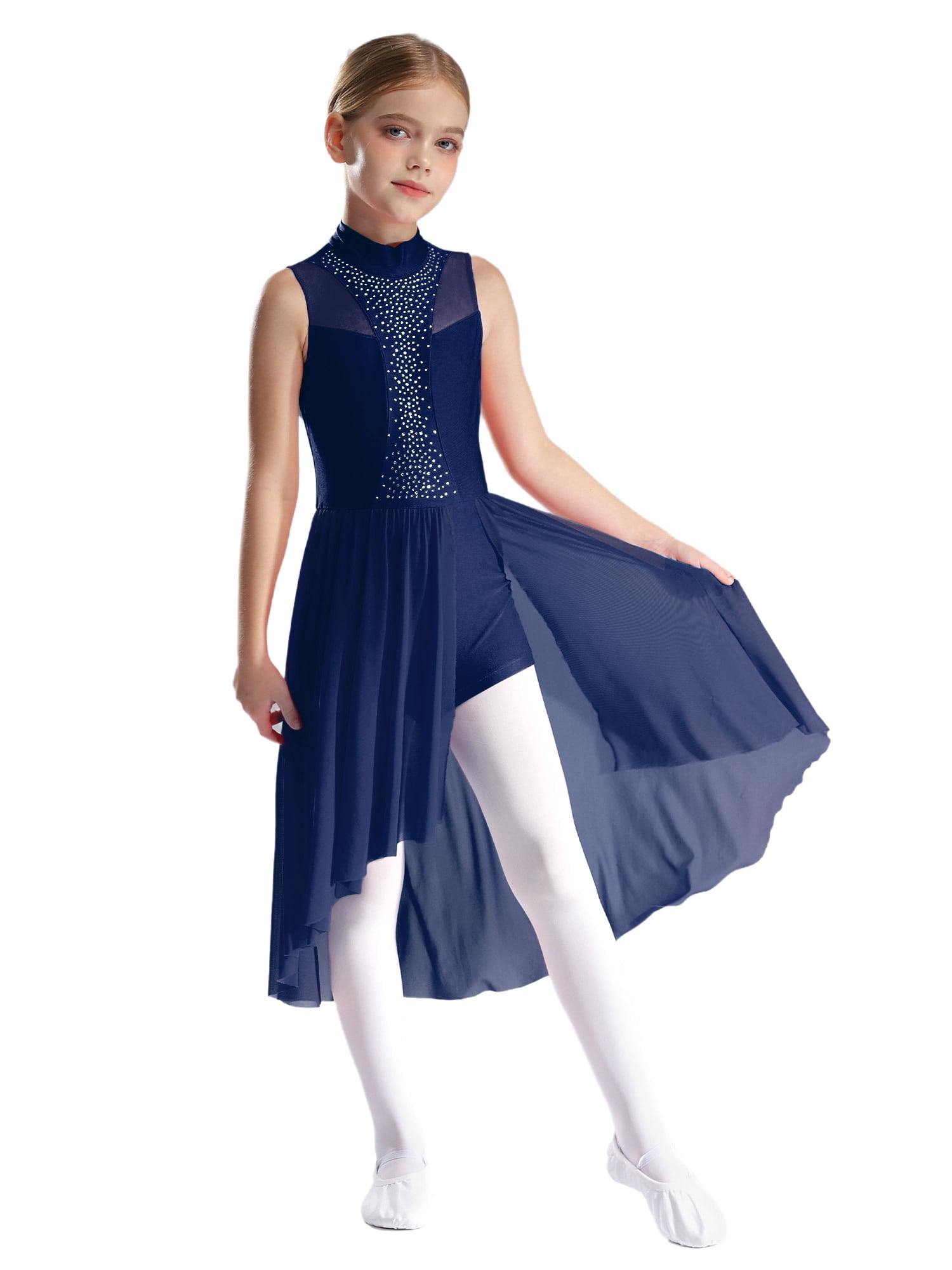dPois Kids Girls Shiny Sleeveless Lyrical Jazz Latin Ballet Dance Dress ...