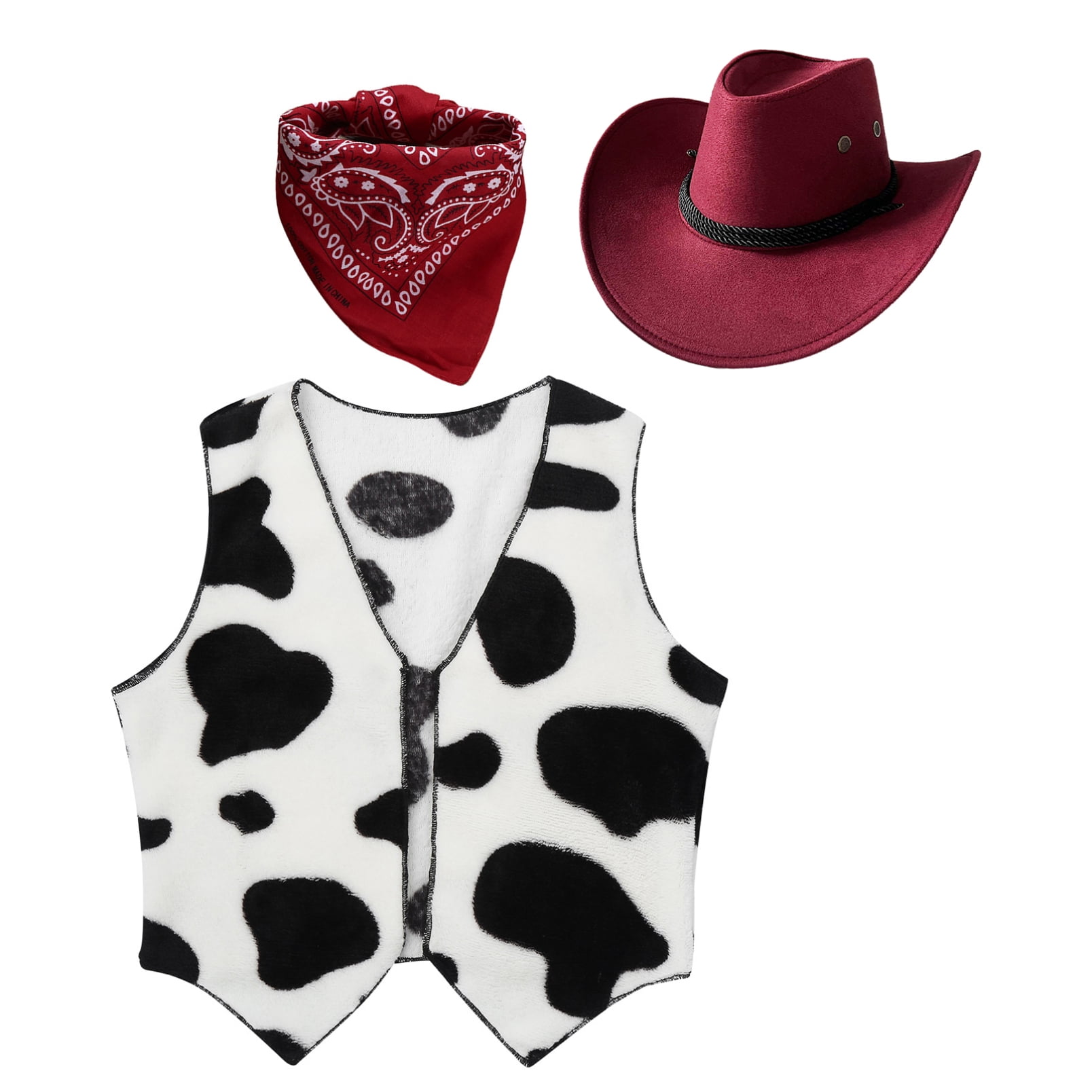 dPois Kids Western Cowboy Cowgirl Costume Cow Print Vest with Hat and ...