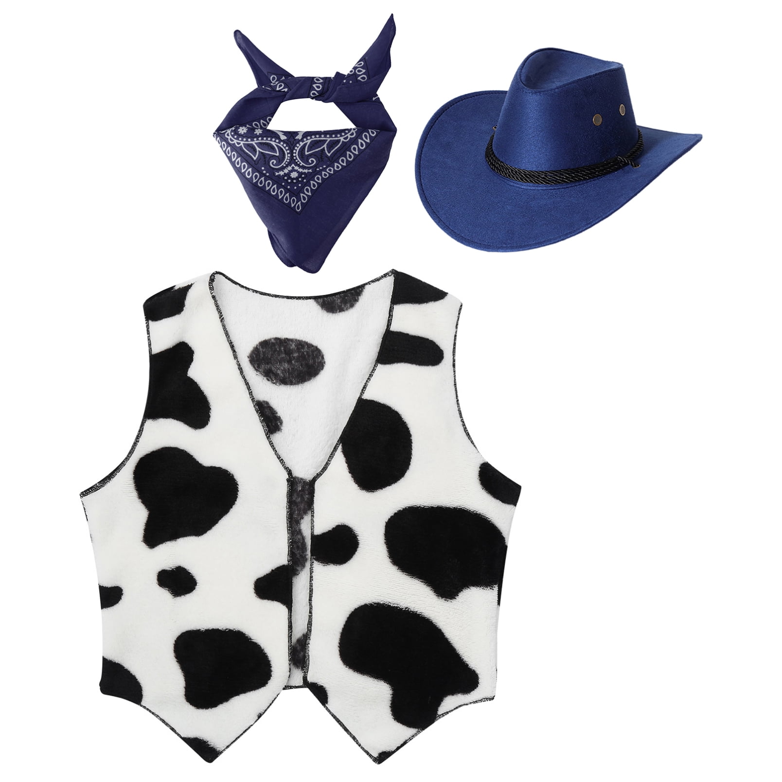 dPois Kids Western Cowboy Cowgirl Costume Cow Print Vest with Hat and ...