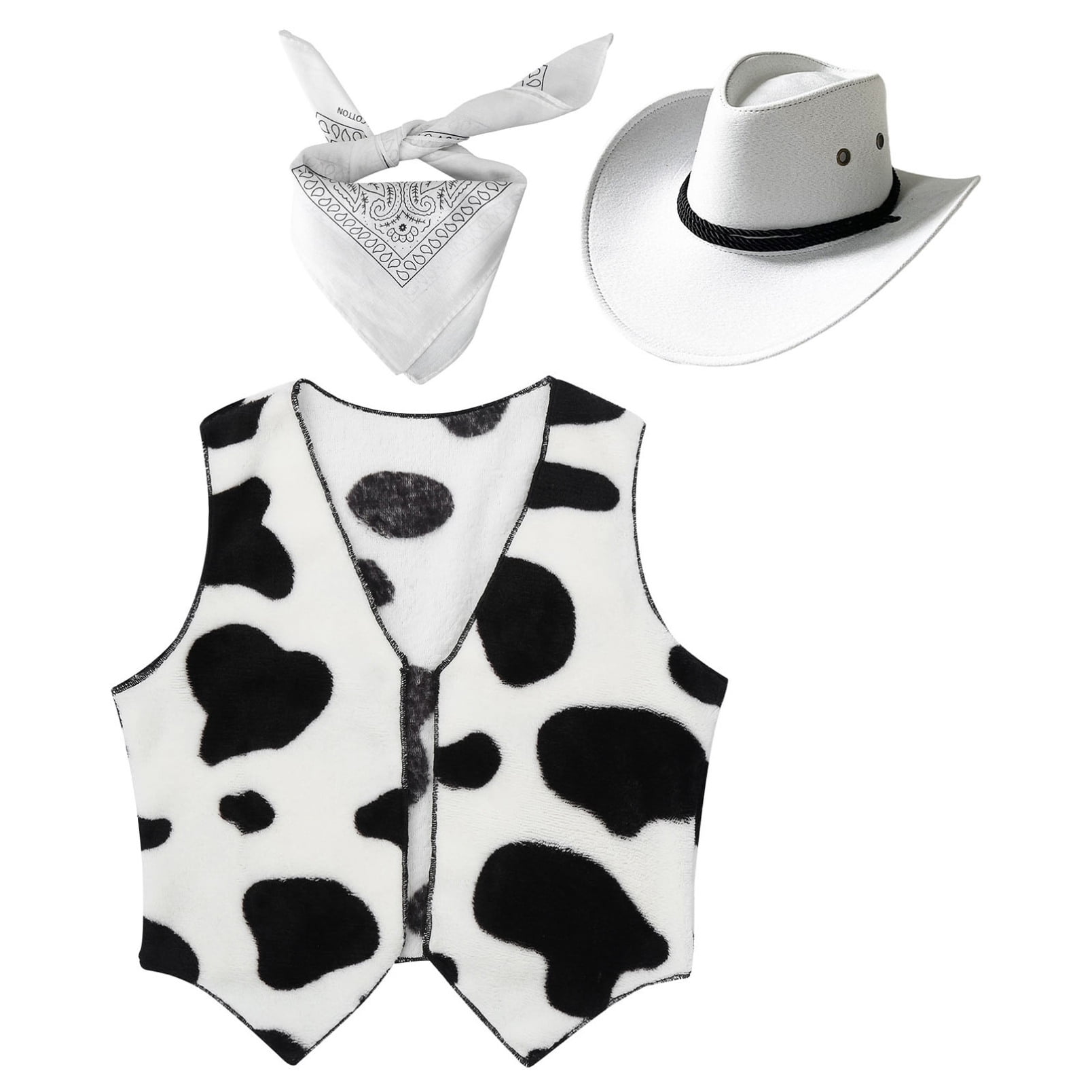 dPois Kids Western Cowboy Cowgirl Costume Cow Print Vest with Hat and ...