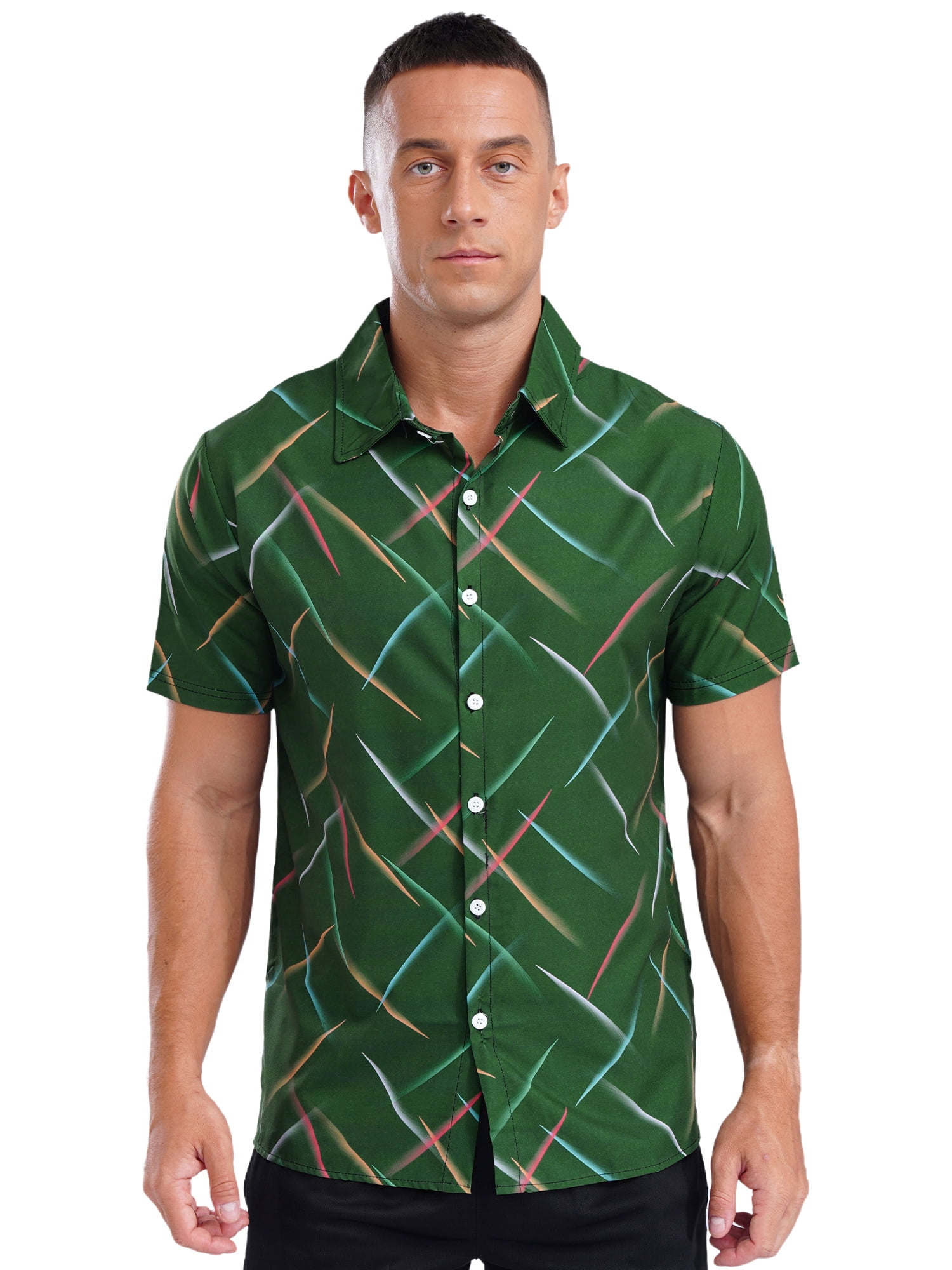 dPois Mens Colorful Striped Shirt Casual Short Sleeve Button Down Tops ...