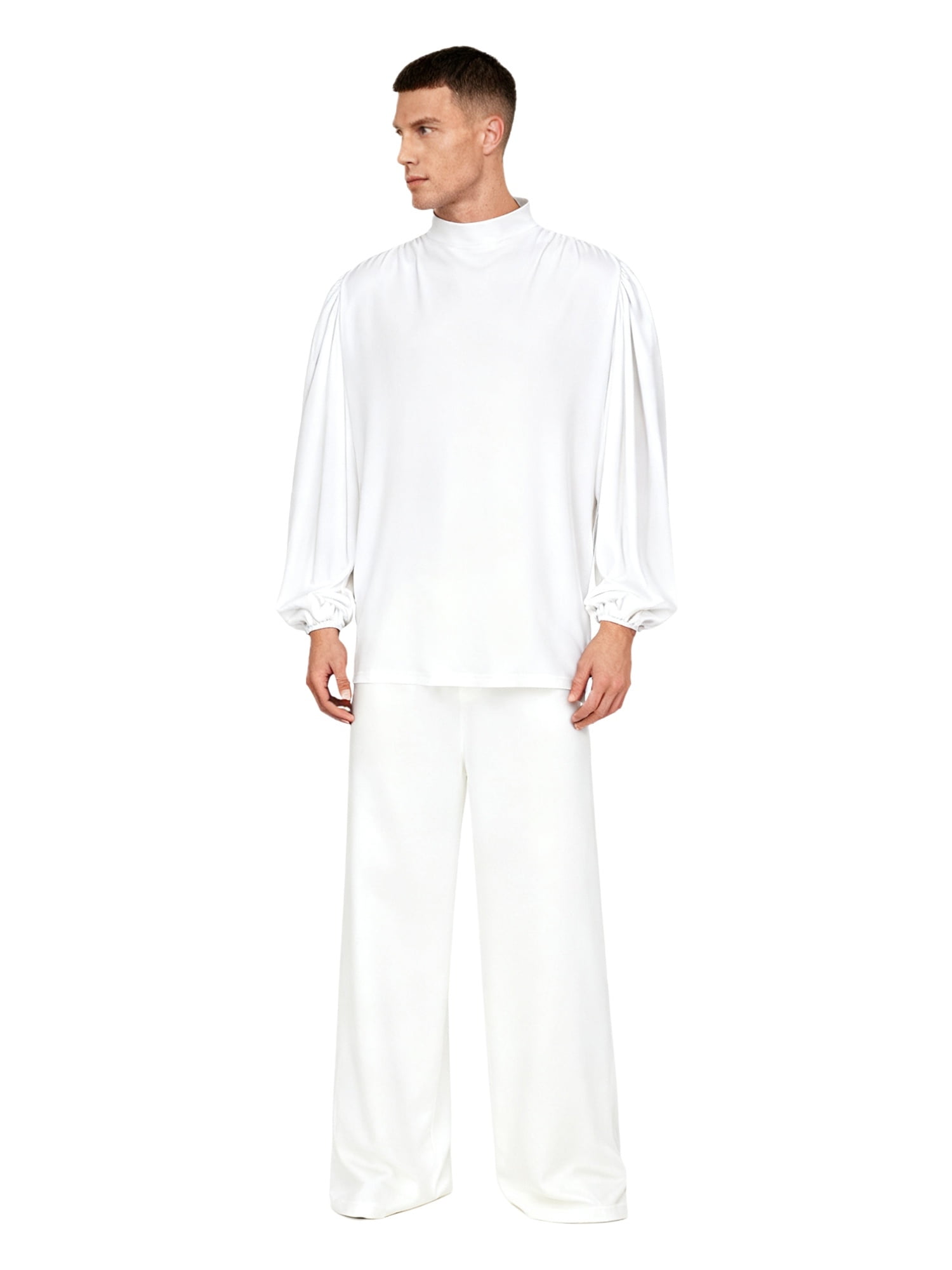 dPois Mens Praise Dance Pullover with Wide Leg Pants Solid Color Suit ...