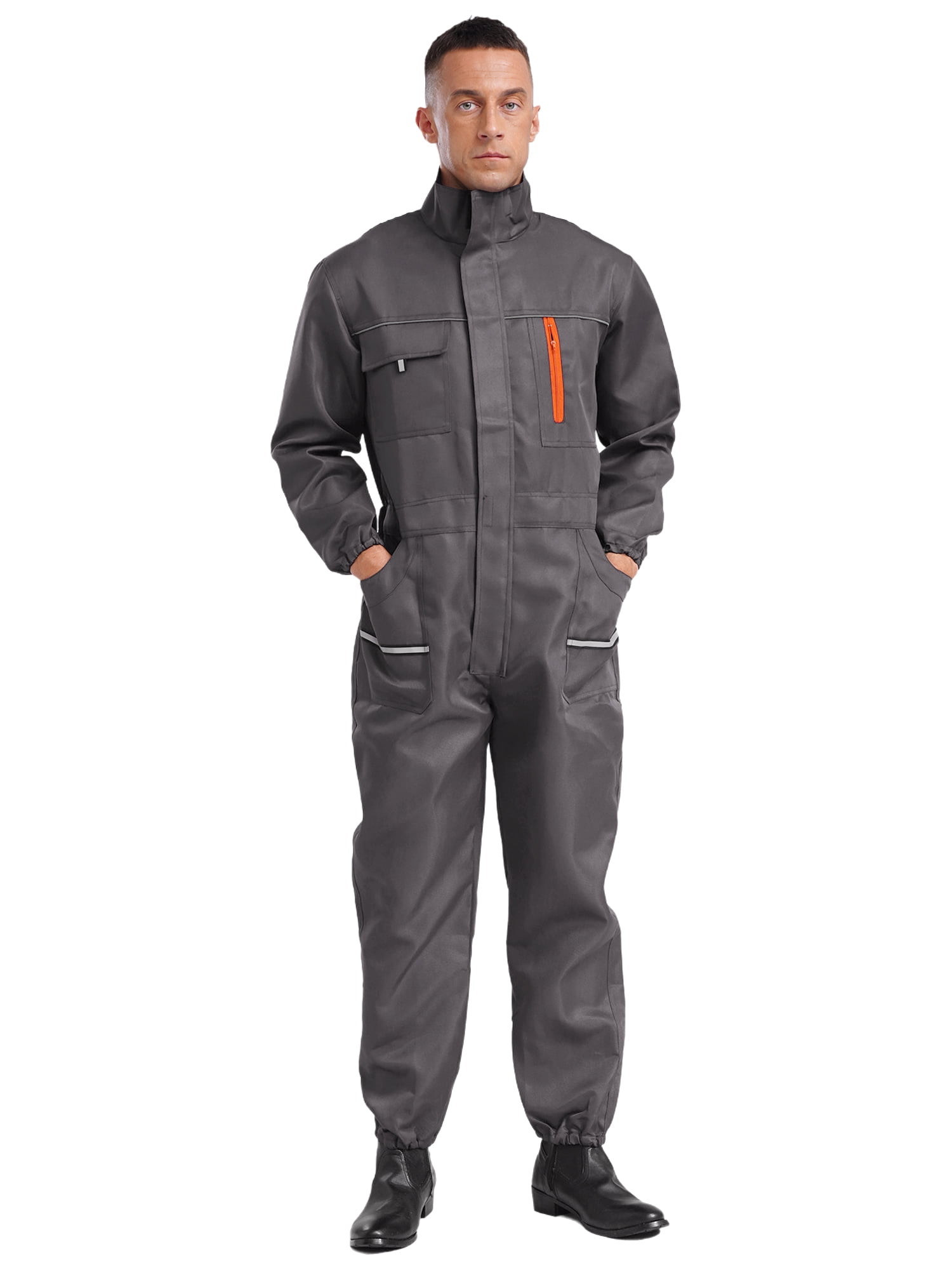 dPois Mens Reflective Stripes Coveralls Long Sleeve Zip Up Jumpsuits ...