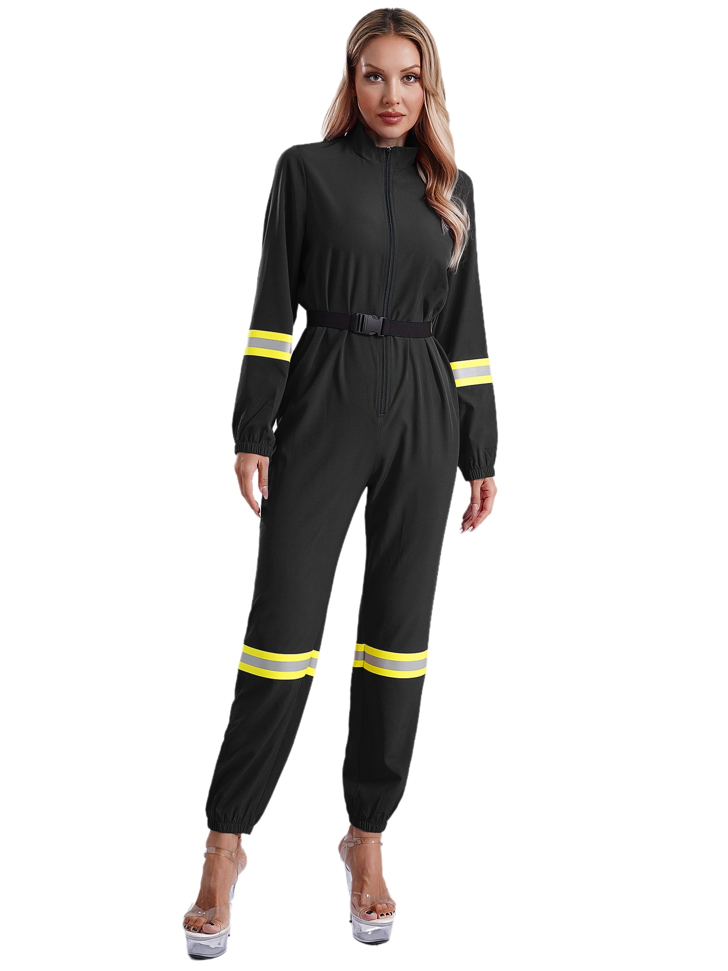 dPois Women Sexy Firefighter Fire Chief Cosplay Romper with Belt Outfit ...