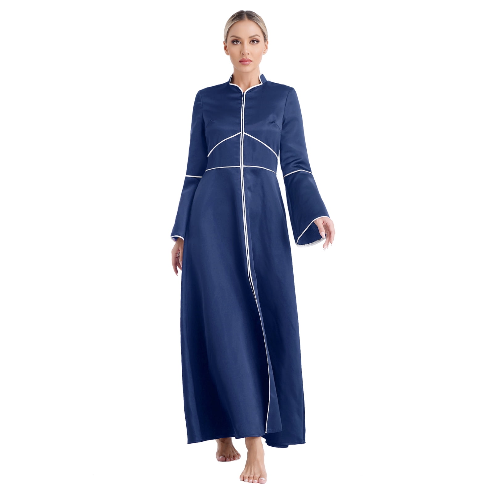 dPois Womens Church Clergy Dress Flared Sleeves Zipper A-Line Maxi ...