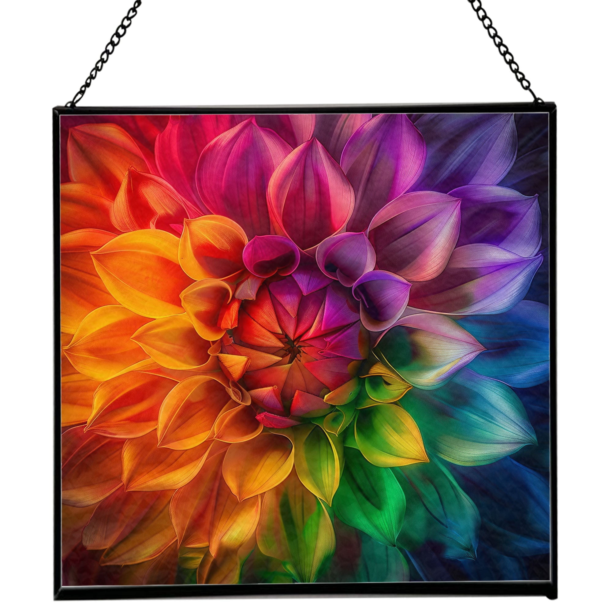 dahlia flower Stained Glass Window Hanging, Square Hanging Window Panel ...