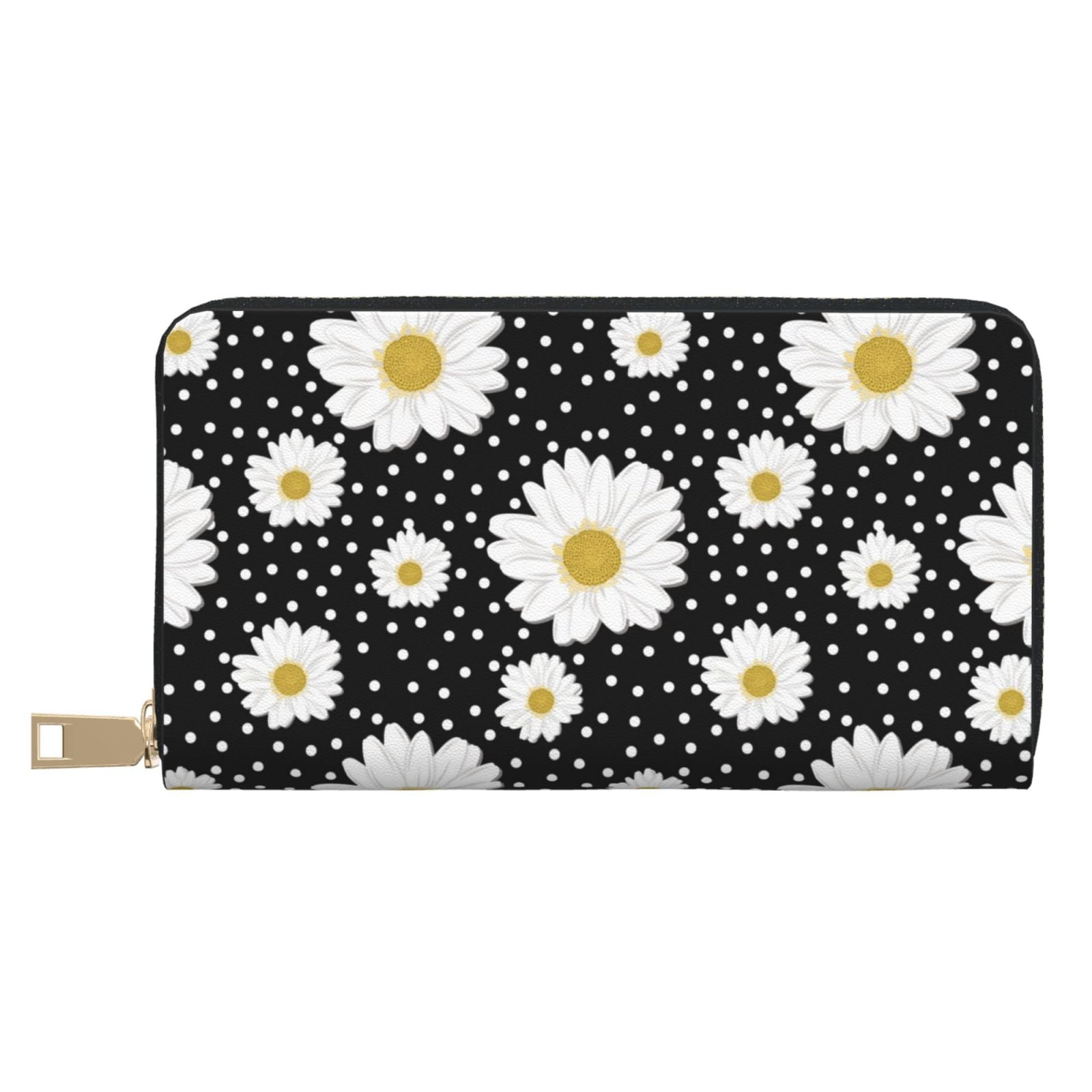 daisy flowers dotted black Wallet Women, Leather Bifold Multi Card ...