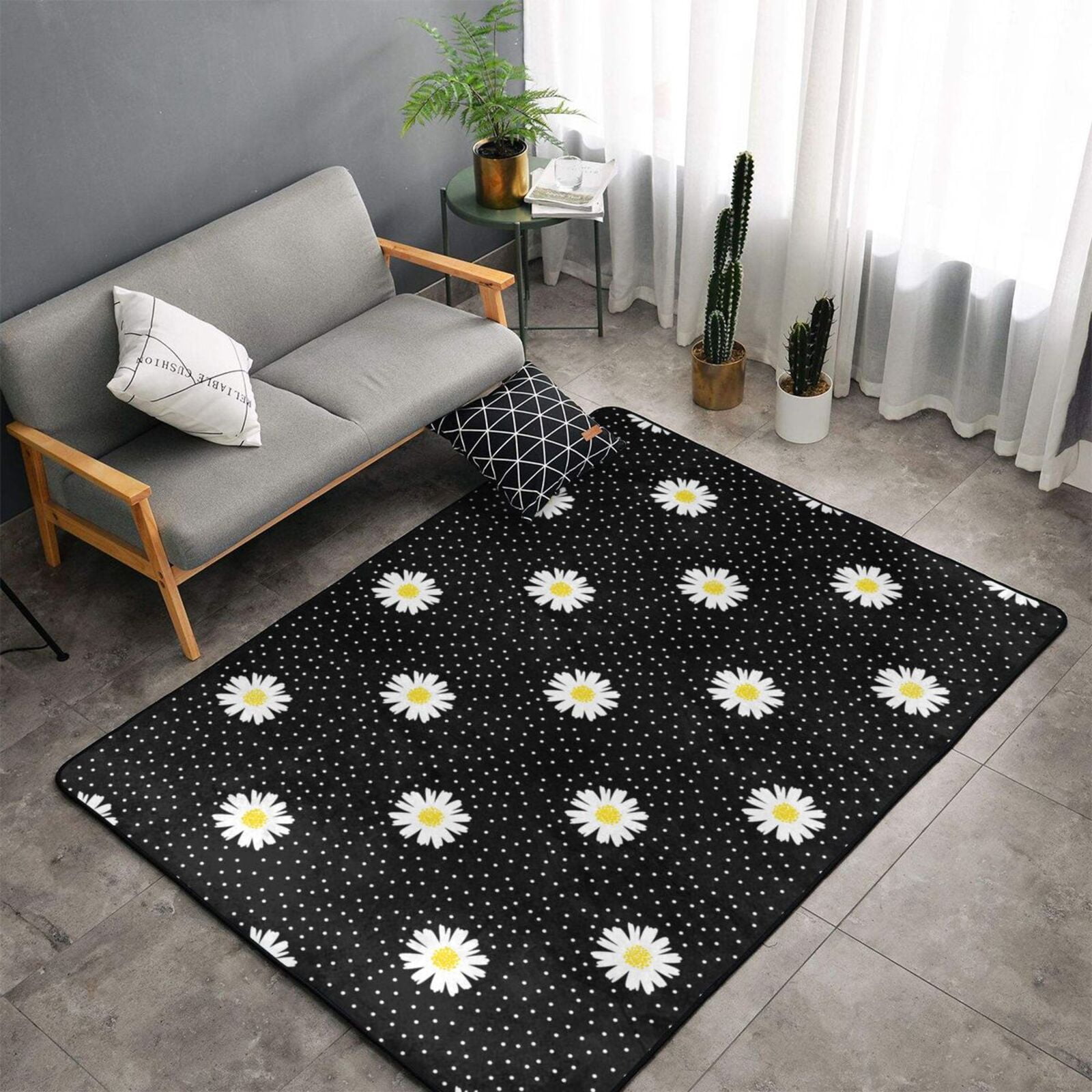 daisy polka dot dotted black Area Rugs for Living Room Bedroom , 3x5 ...