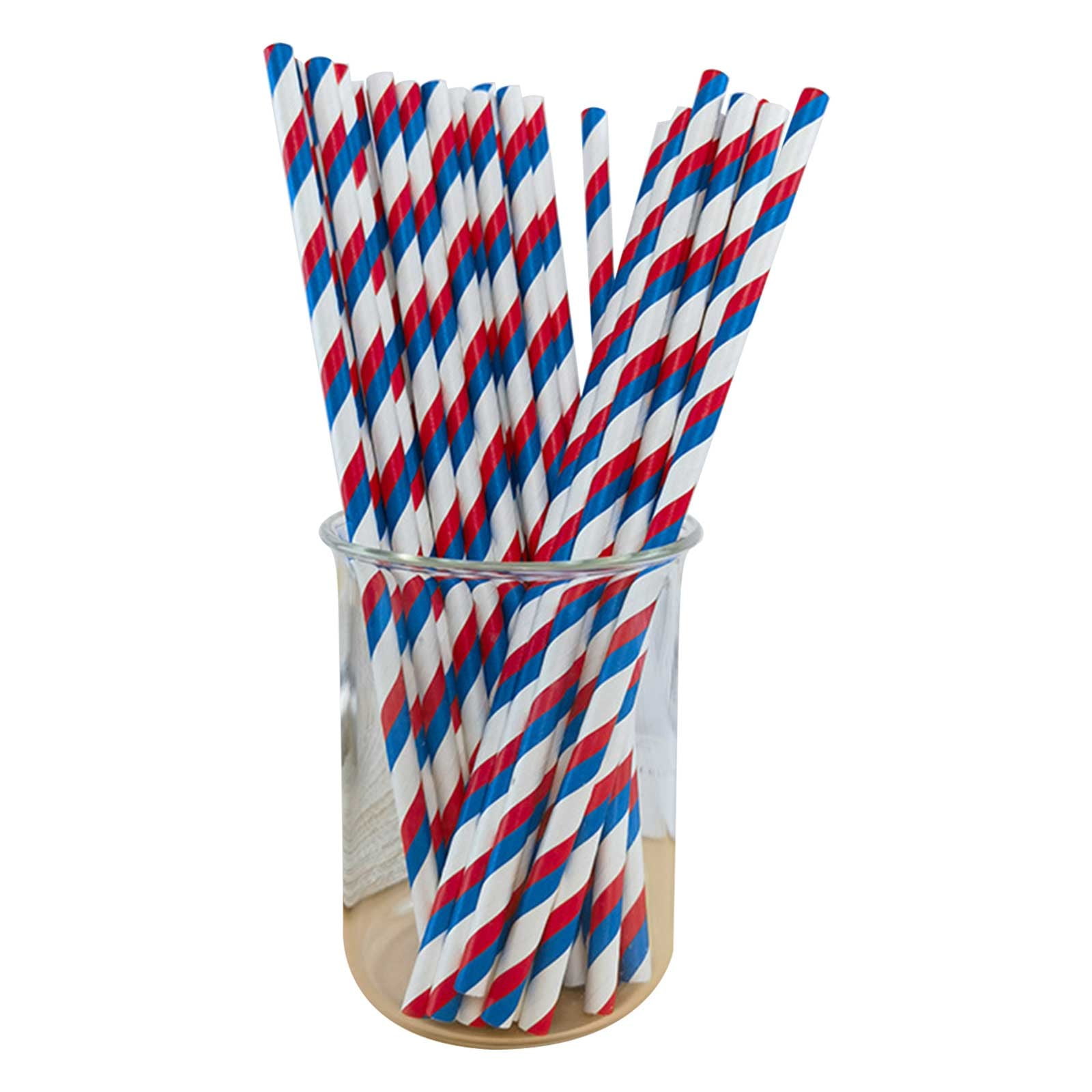 dajkiuy 100 Pcs Disposable Paper Straws,Color Blocked Striped ...