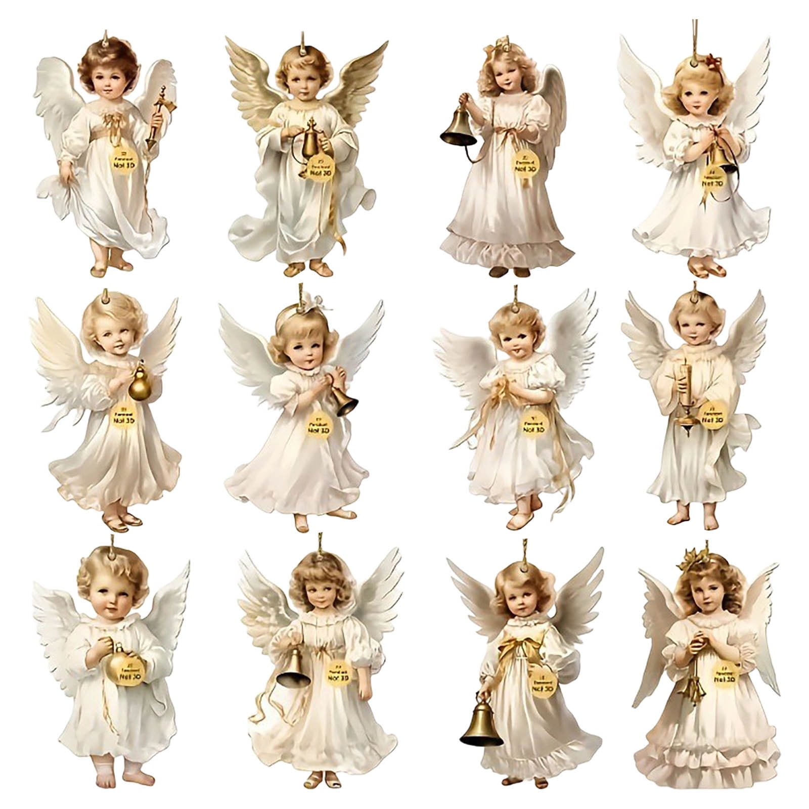 dajkiuy 12Pcs Angel Christmas Ornaments, Wooden Pendant Angel Tree ...