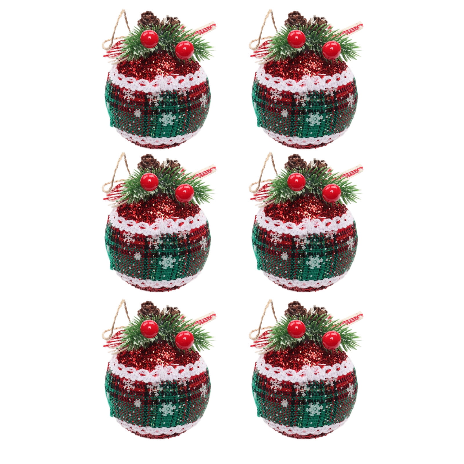 dajkiuy 6 Pcs Buffalo Plaid Fabric Ball- 2.3 Inch Christmas Fabric ...