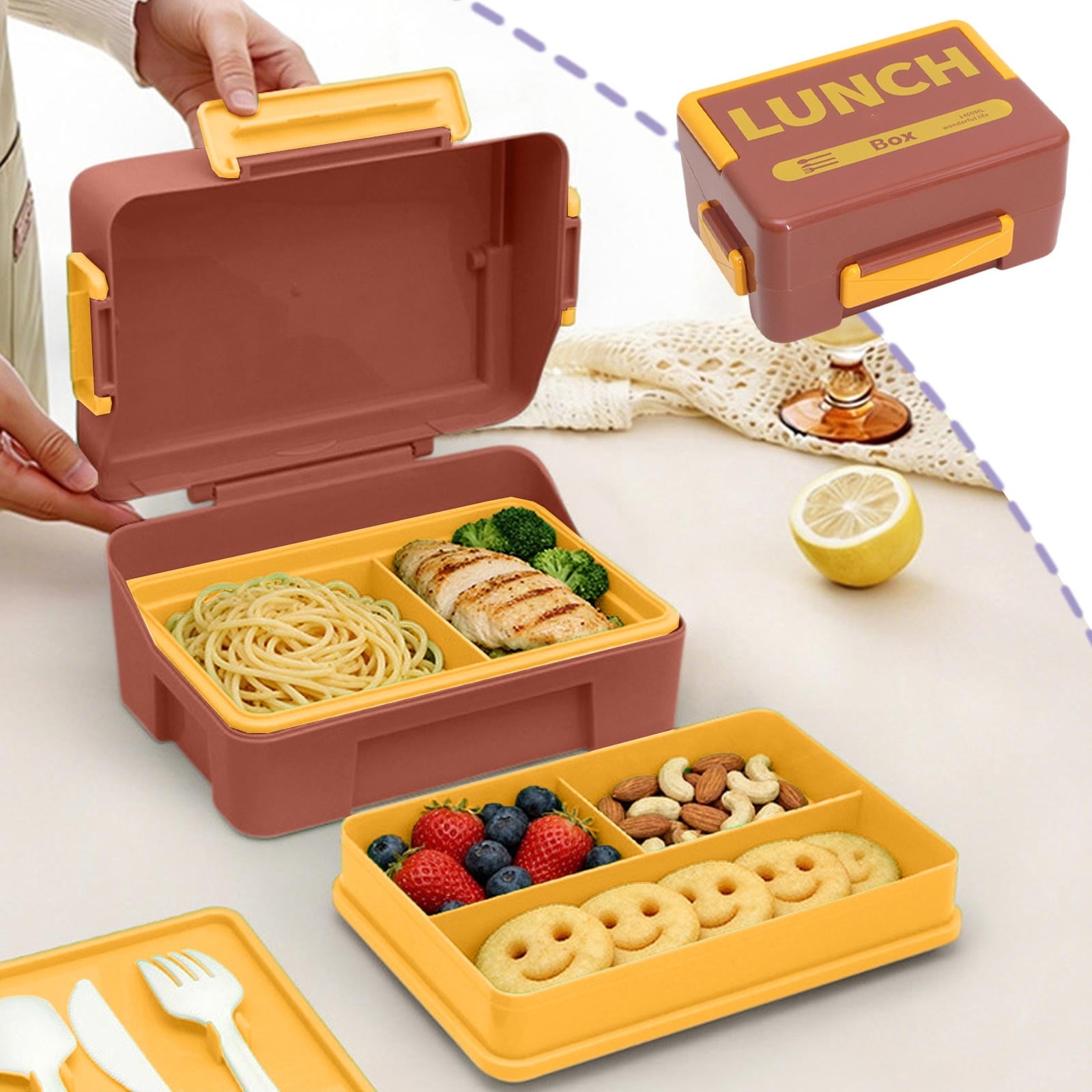 dajkiuy Bento Box Adult Lunch Box, Leakproof Food Container for On-the ...