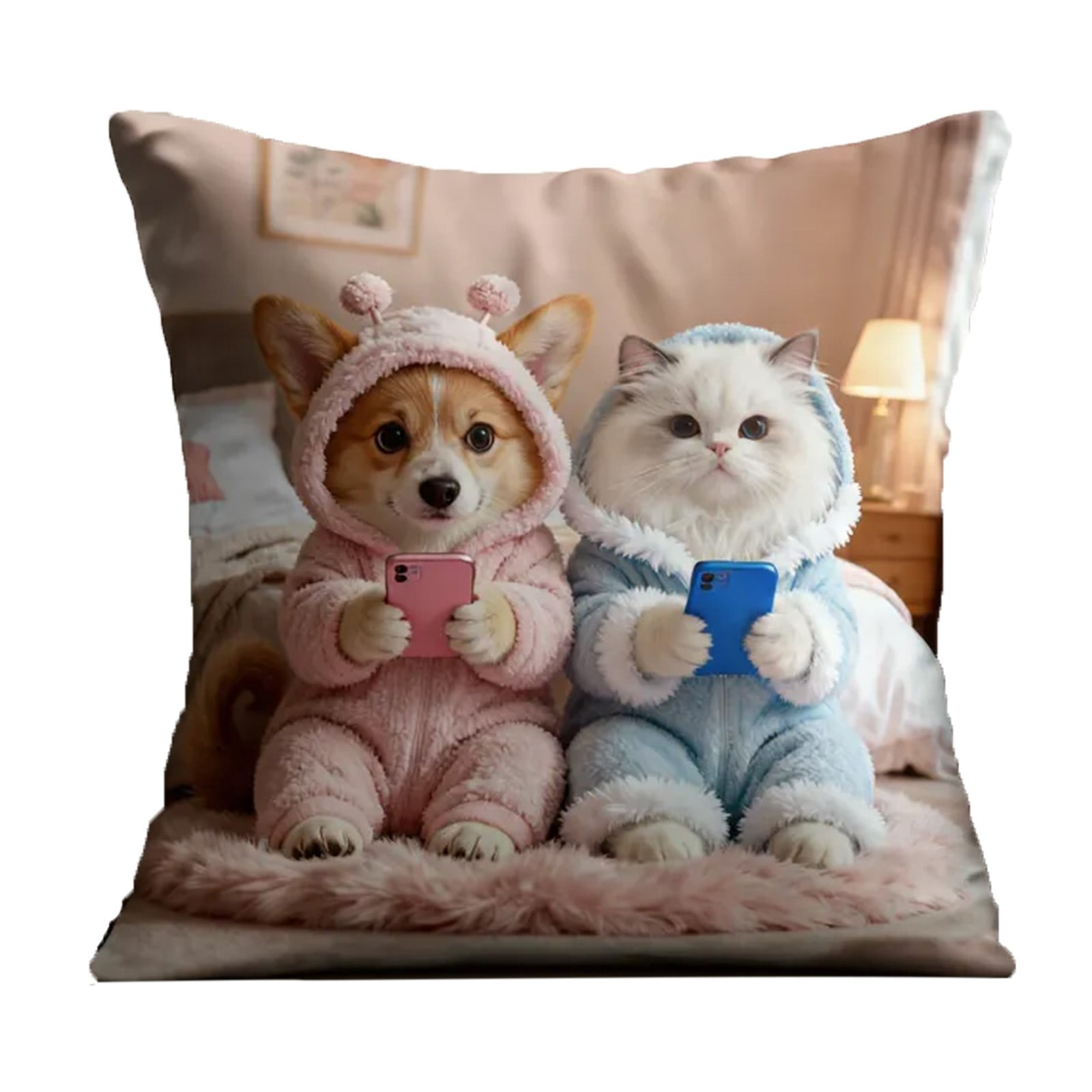dajkiuy Cats Dogs Decorative Throw Pillow Cover, 18x18 Inch Plush ...