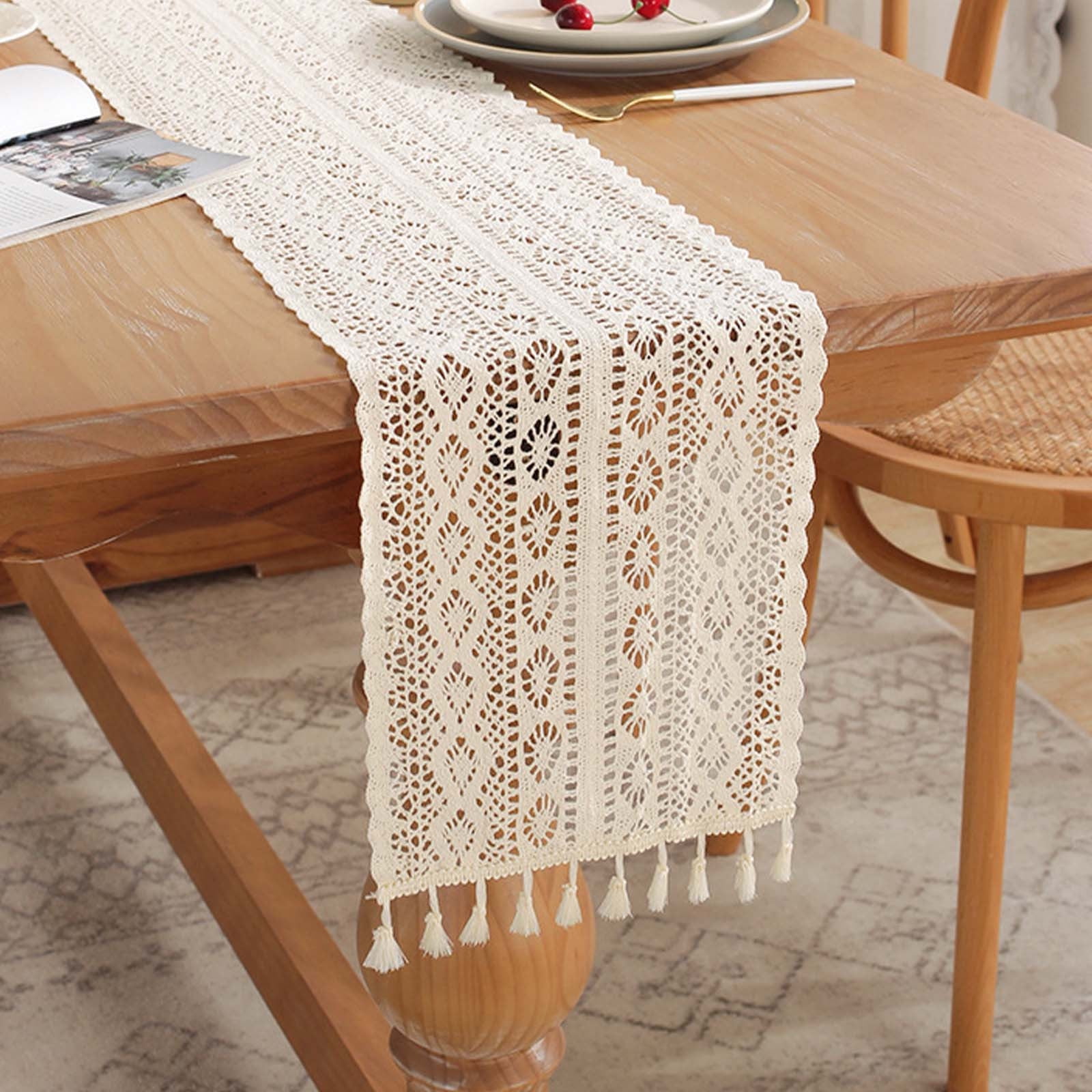 dajkiuy Clearance Boho Table Runner Rustic Linen Macrame Table Runner ...