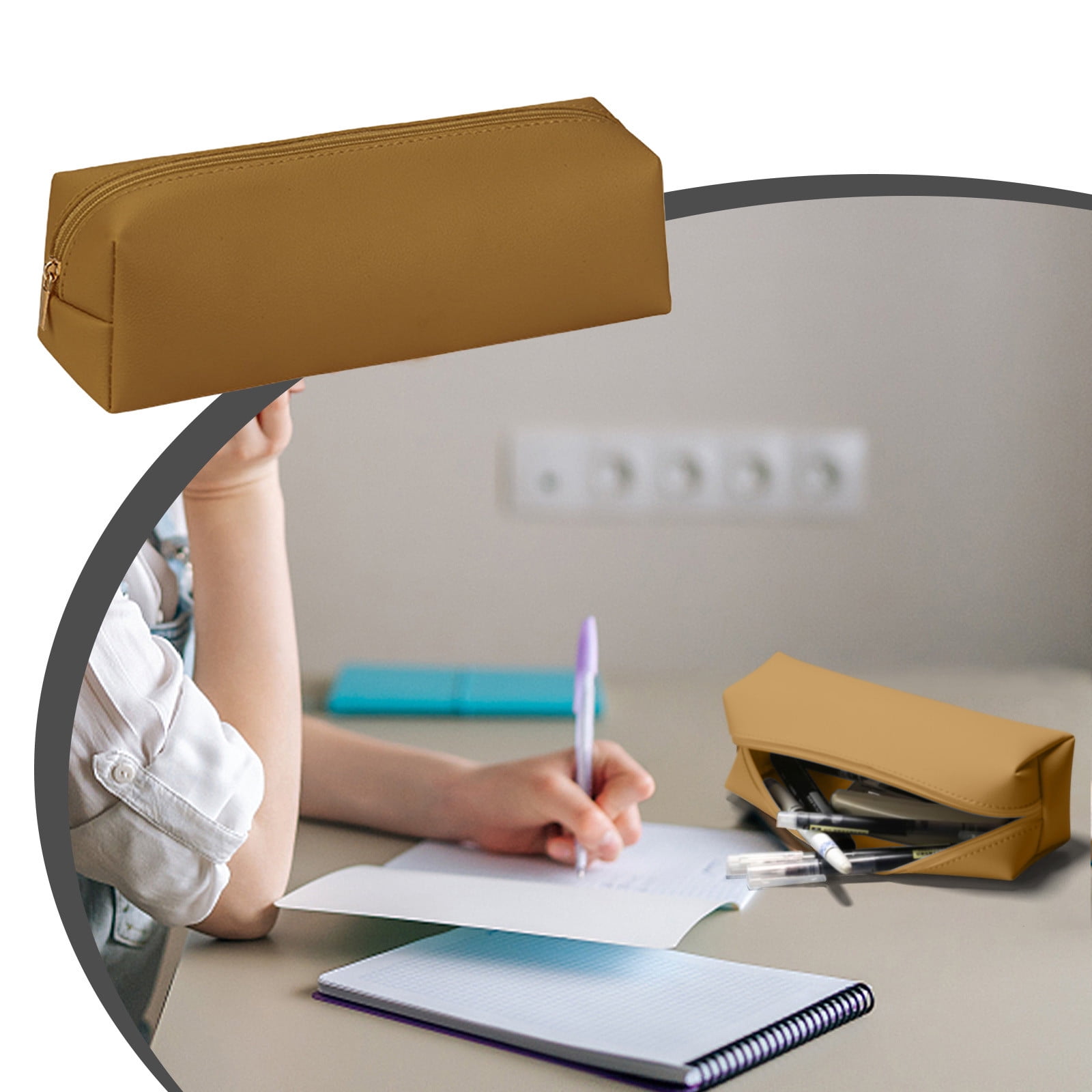 dajkiuy Pencil Case Pencil Pouch Black Pencil Bag Leather Pen Case ...