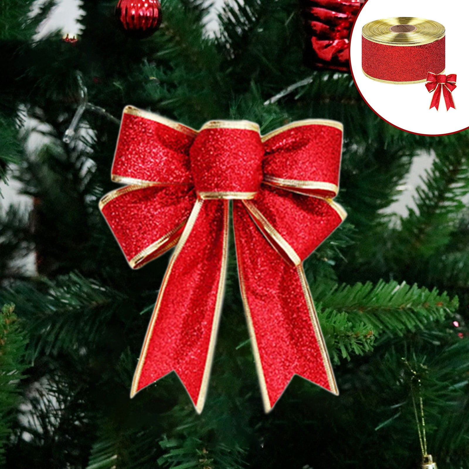 dajkiuy Ribbon Wired 2 Inch Glitter Wired Ribbon Copper Christmas ...