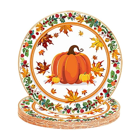 dajkiuy Thanksgiving Paper Plates 24 Pcs Fall Disposable Dinnerware ...