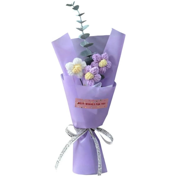 dajkiuy Crochet Flowers Bouquet, Handmade Knitted Artificial Crochet ...