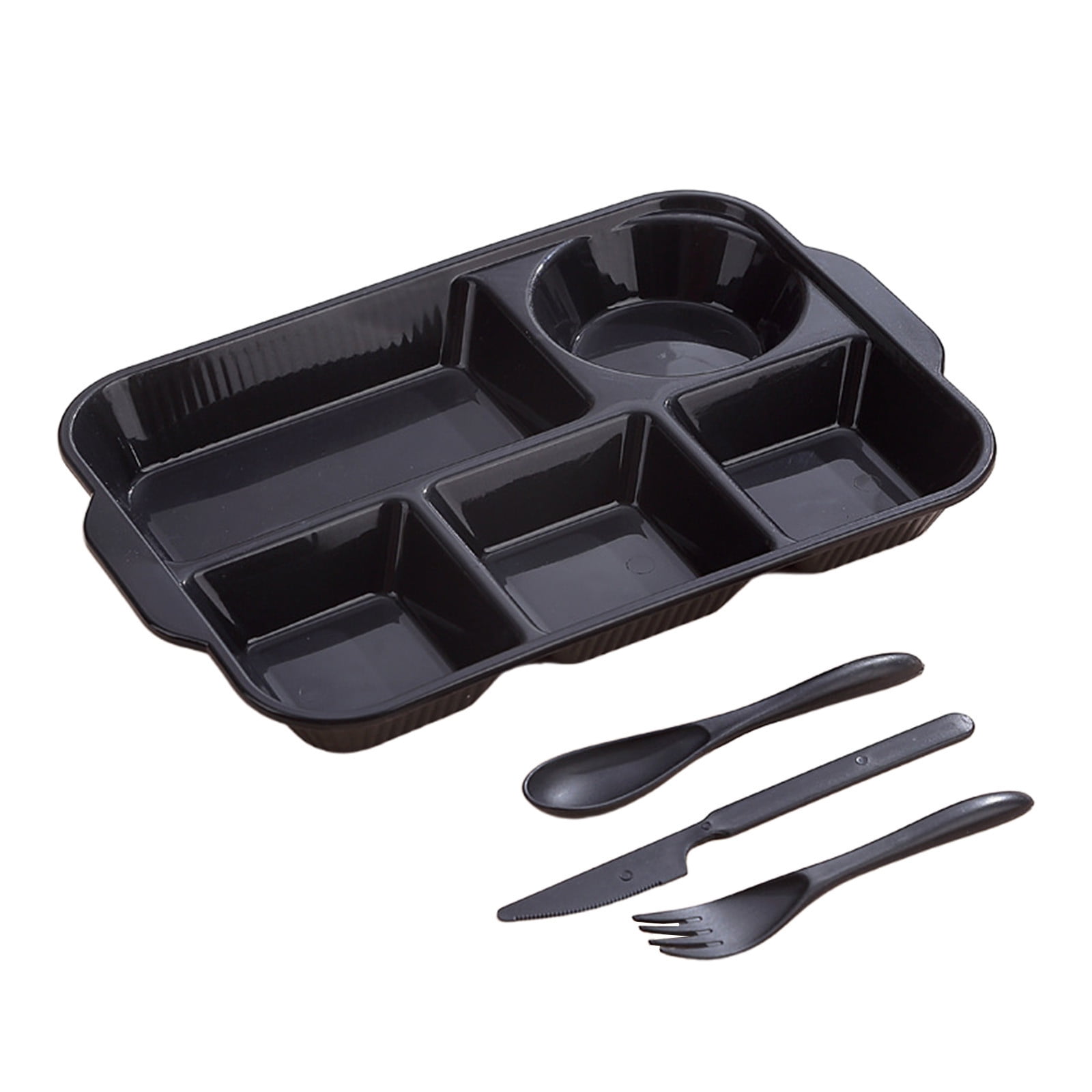 dajkiuy Divided Plates with Knife Fork Spoon, 5 Compartments Reusable ...