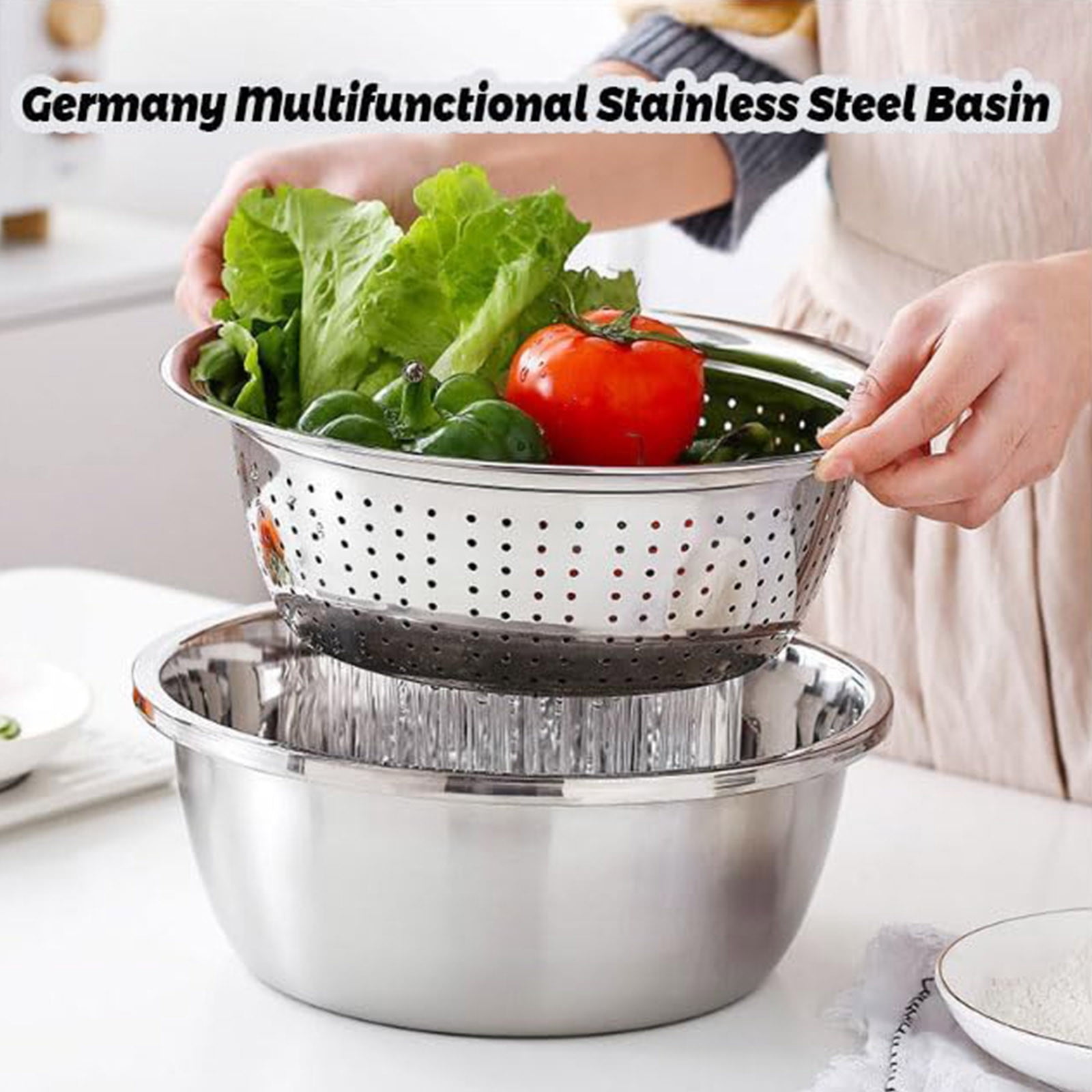 dajkiuy Stainless Steel Mixing Bowls Set, Kitchen Basin with Strainer ...