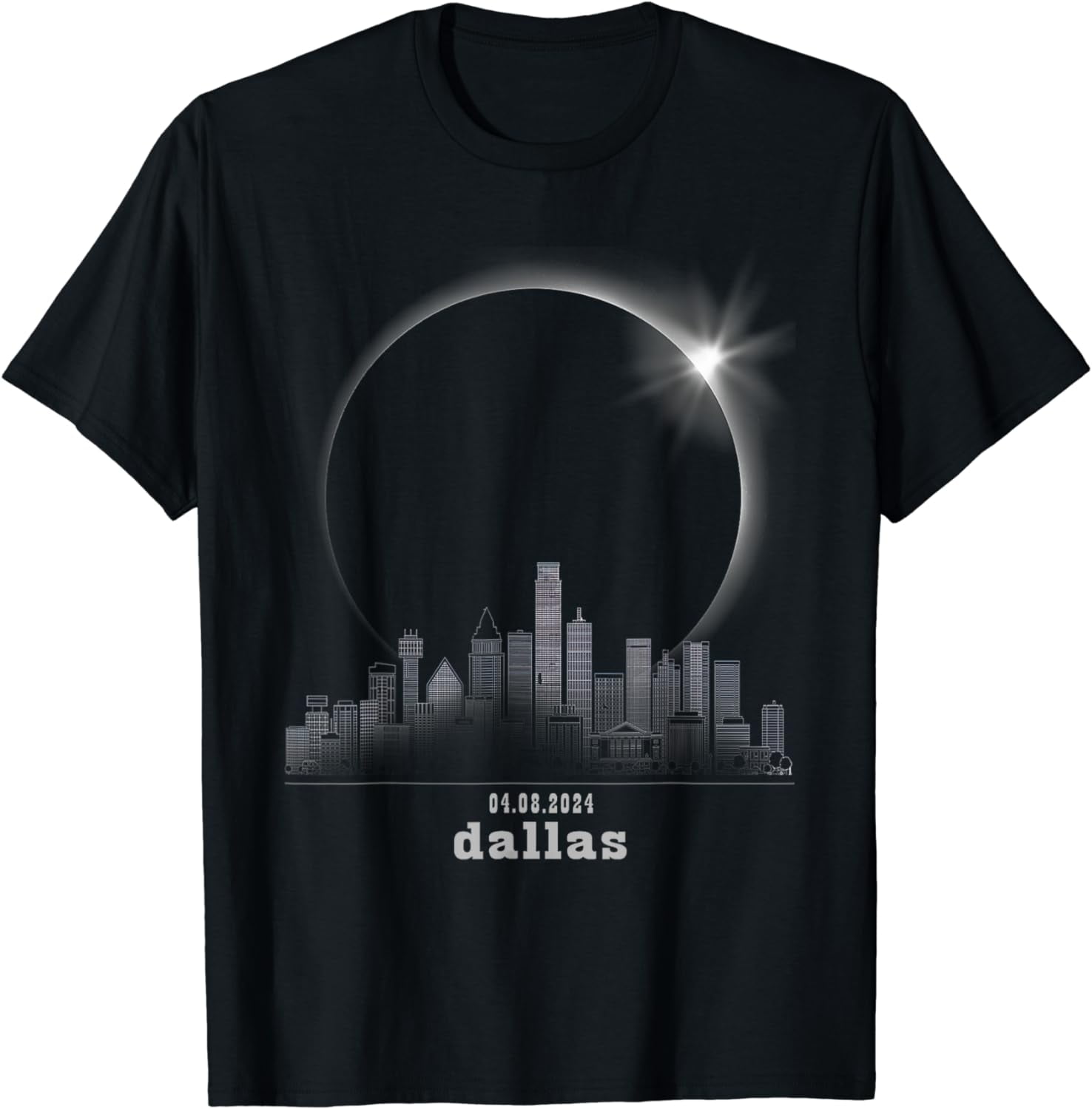 dallas Texas Skyline Silhouette Total Solar Eclipse 2024 T-Shirt ...