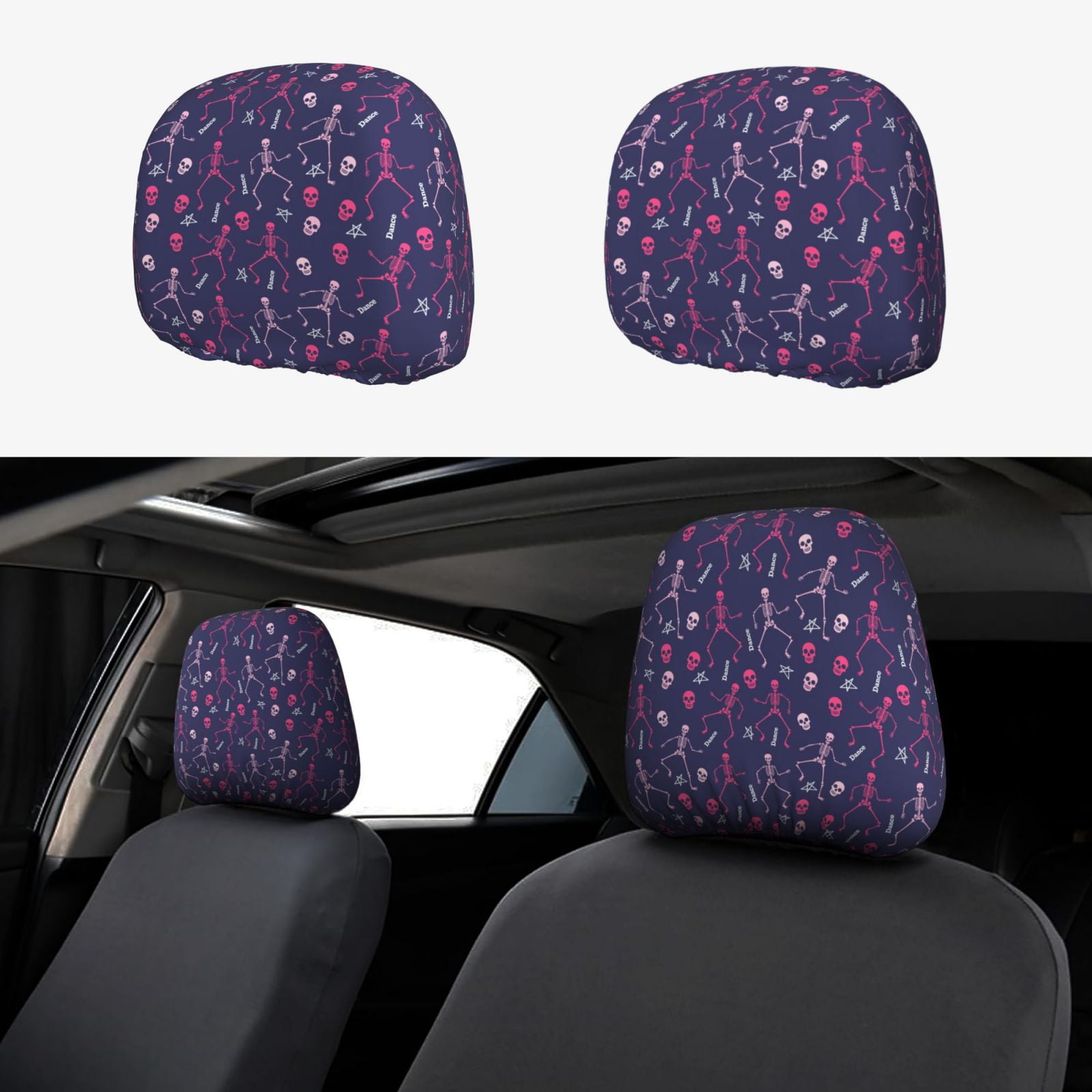 dance Skull star pink Headrest Cover for Cars, 2Pack Car Headrest Cover ...