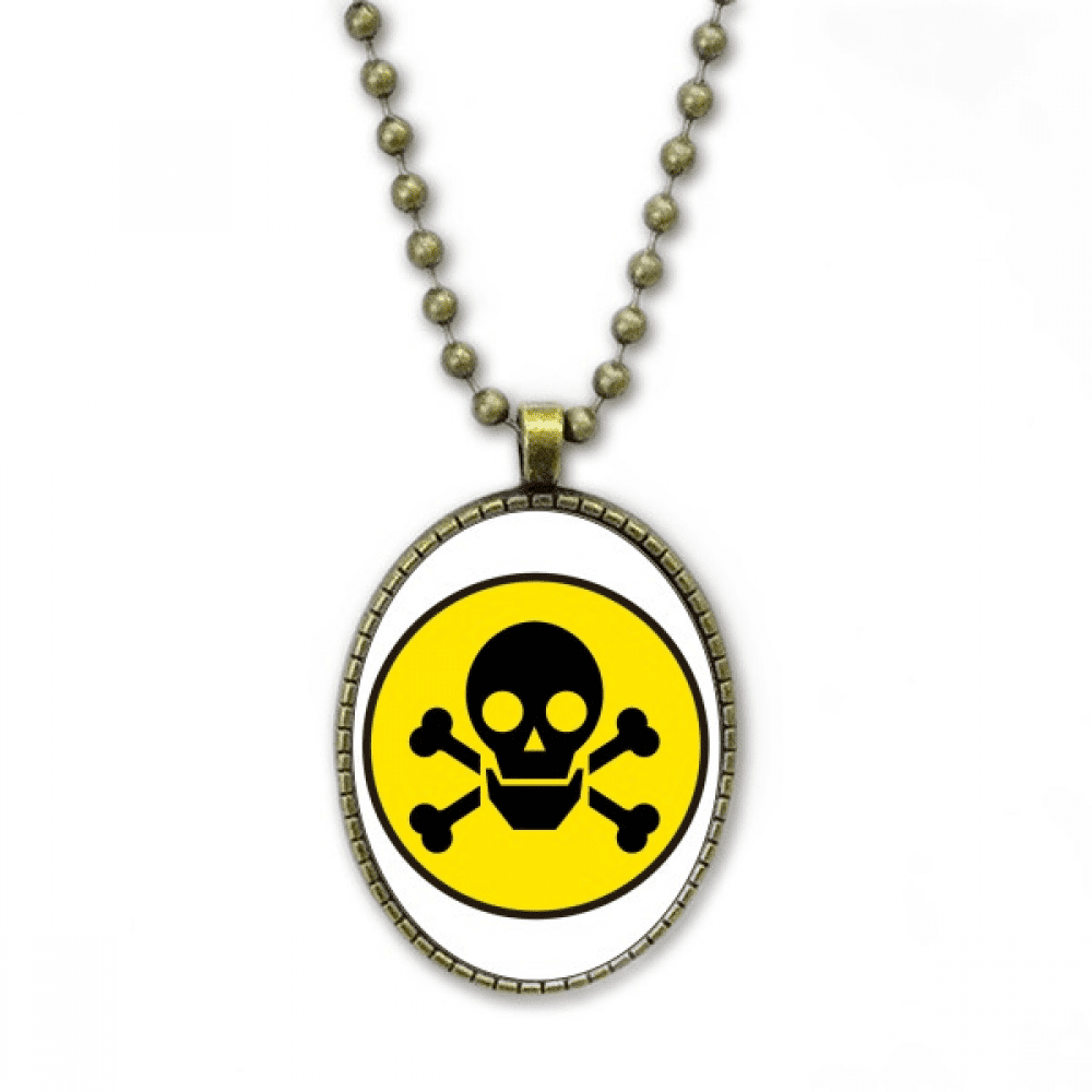 danger checal toxic skull symbol necklace vintage chain bead pendant ...
