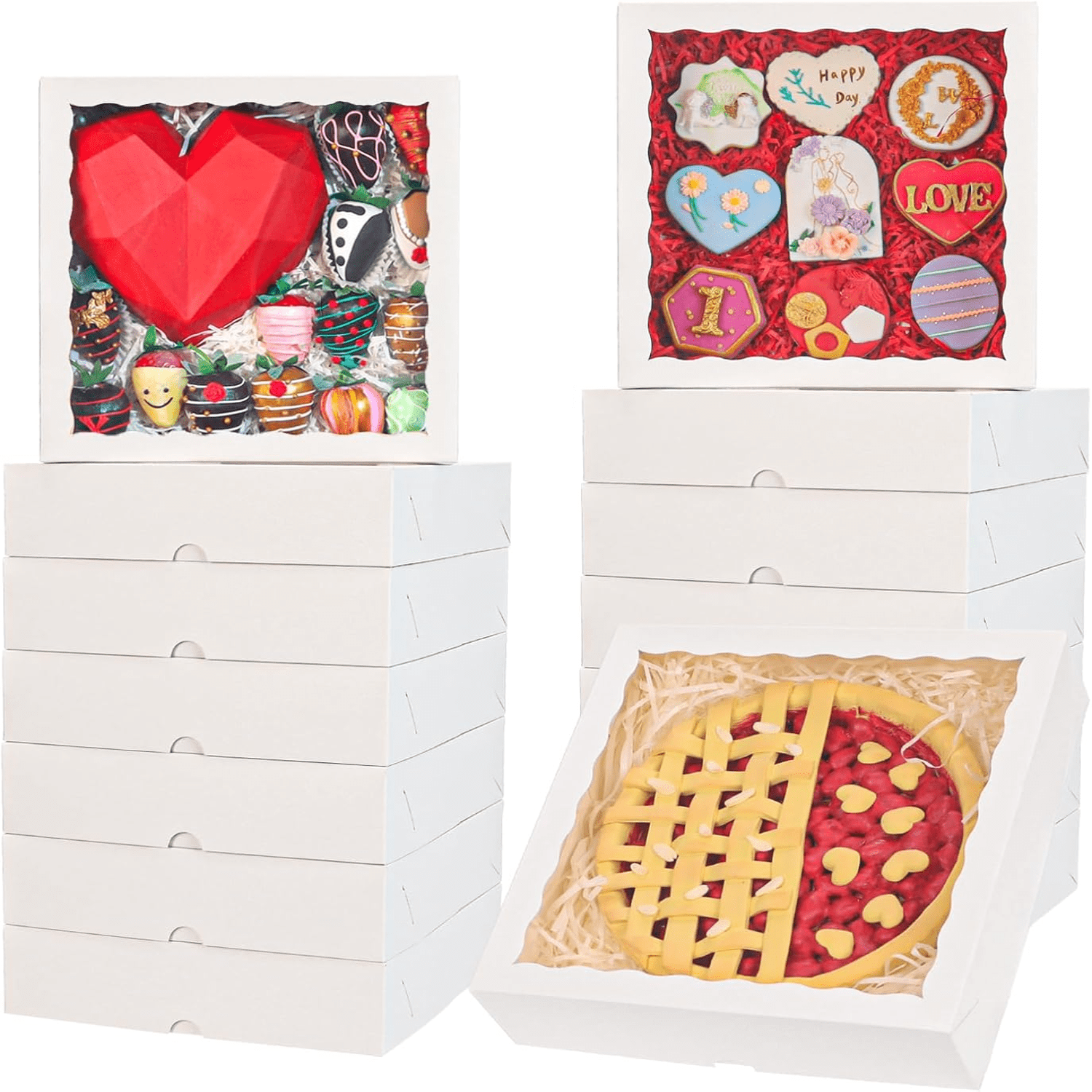 danneibiubiu 25pcs 10x10x2.5 Inches White Pie Boxes Bakery Boxes with ...