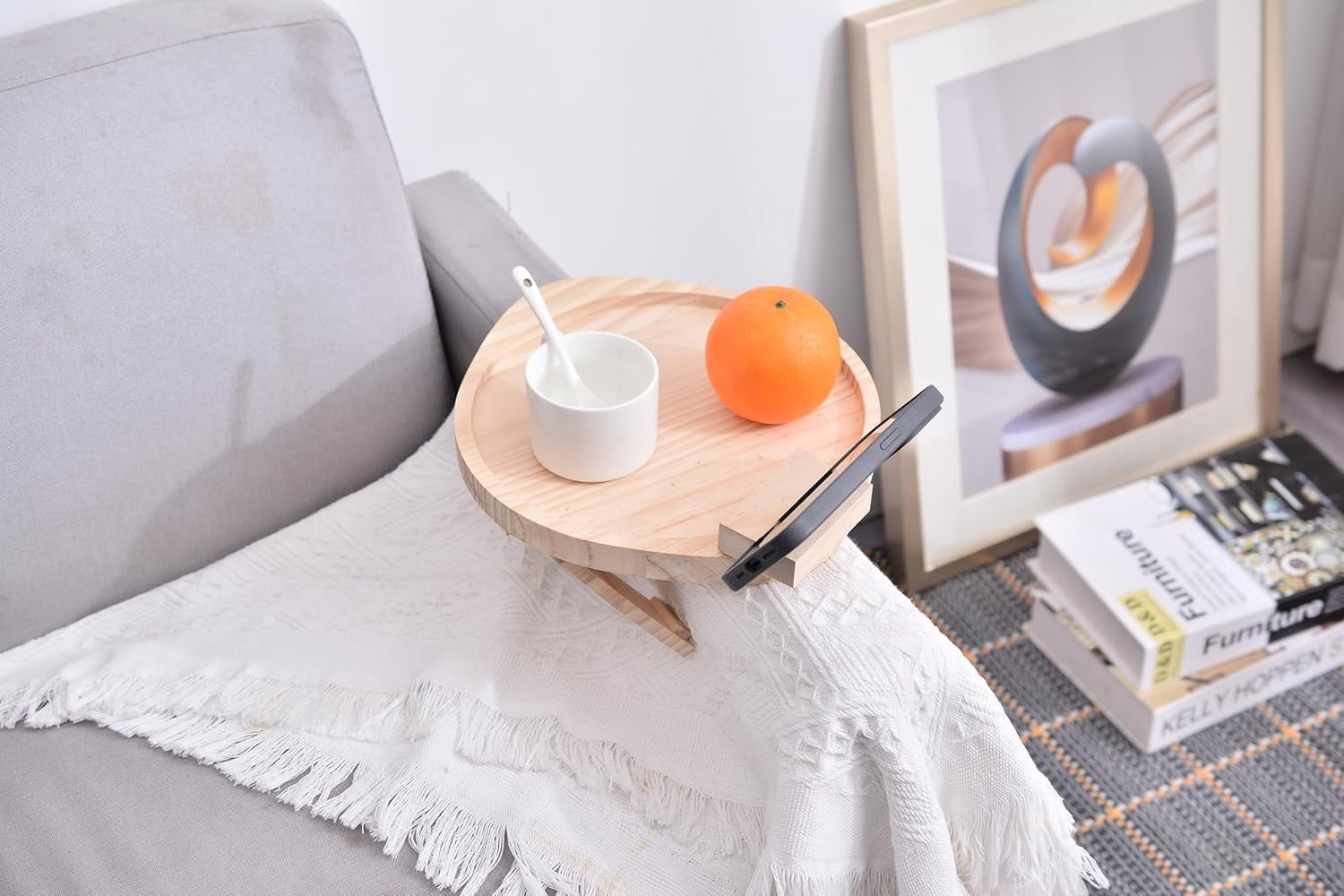 danneibiubiu JKLCH Non-Slip Wooden Sofa Tray Foldable Armrest Table ...