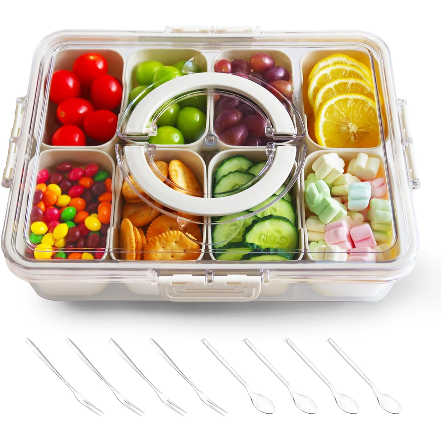 danneibiubiu Snackle Container Divided Serving Tray with Lid and Handle ...