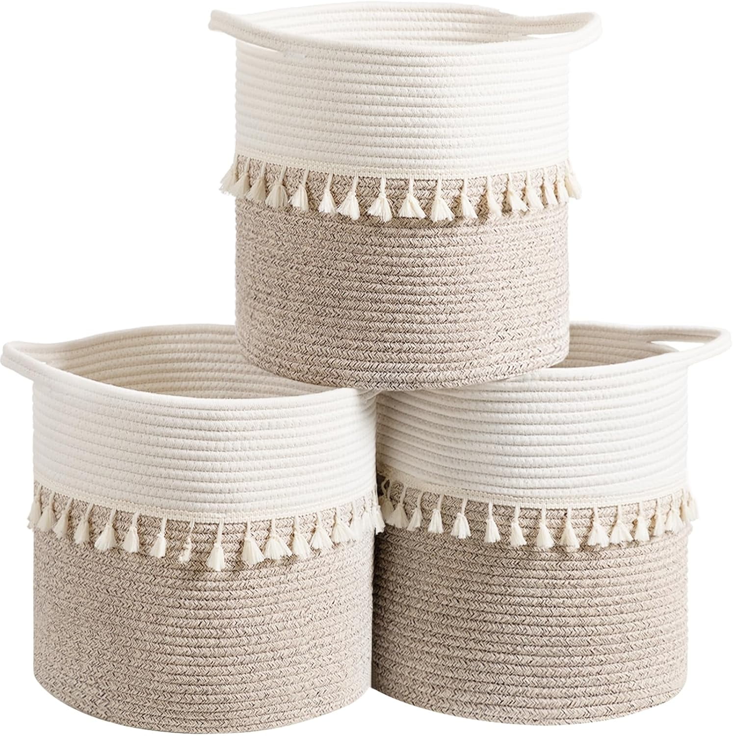 danpinera 11 Inch Storage Baskets Set of 3, Cotton Woven Baskets for ...