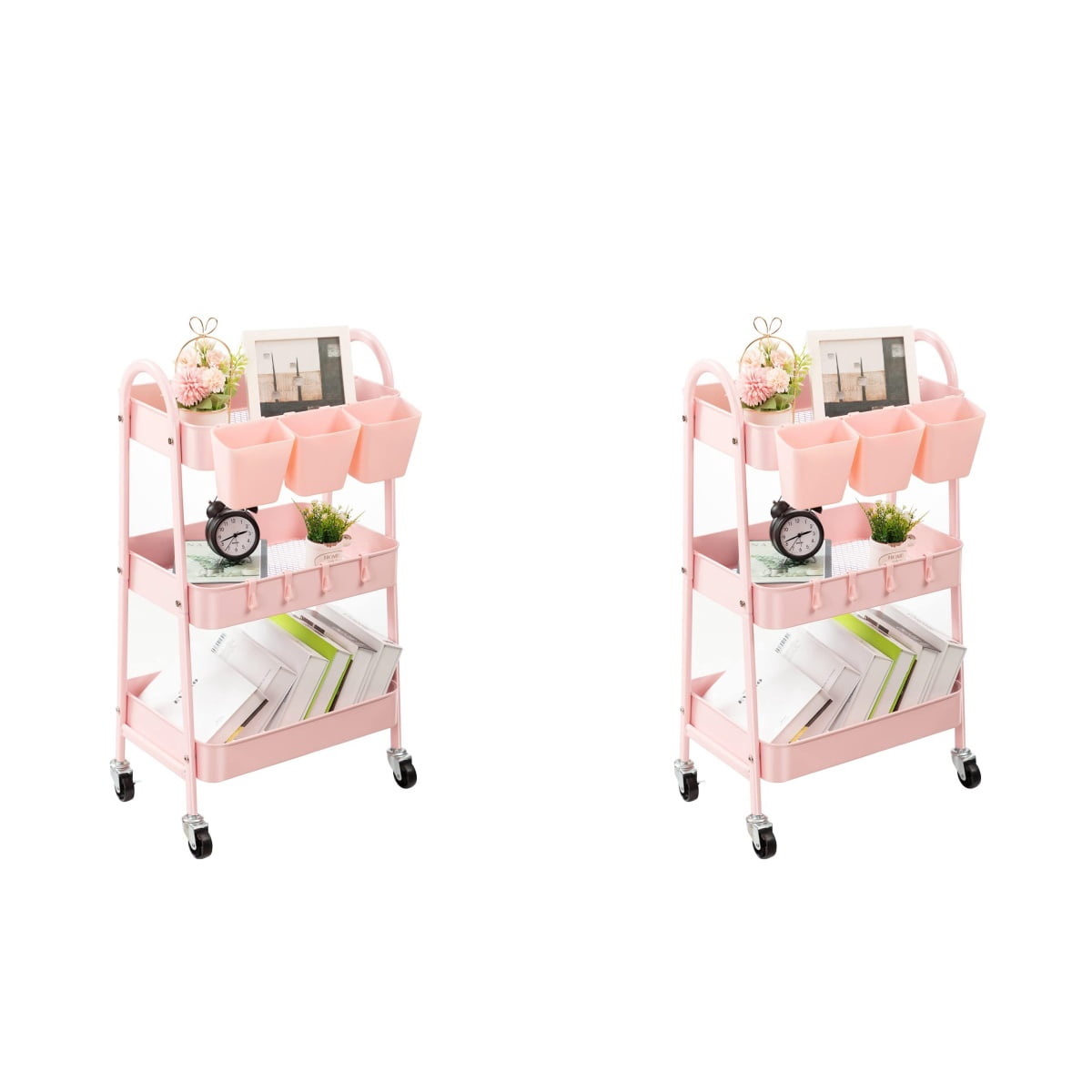 danpinera 2 Pcs 3 Tier Metal Rolling Cart with Wheels&Drawers Craft ...