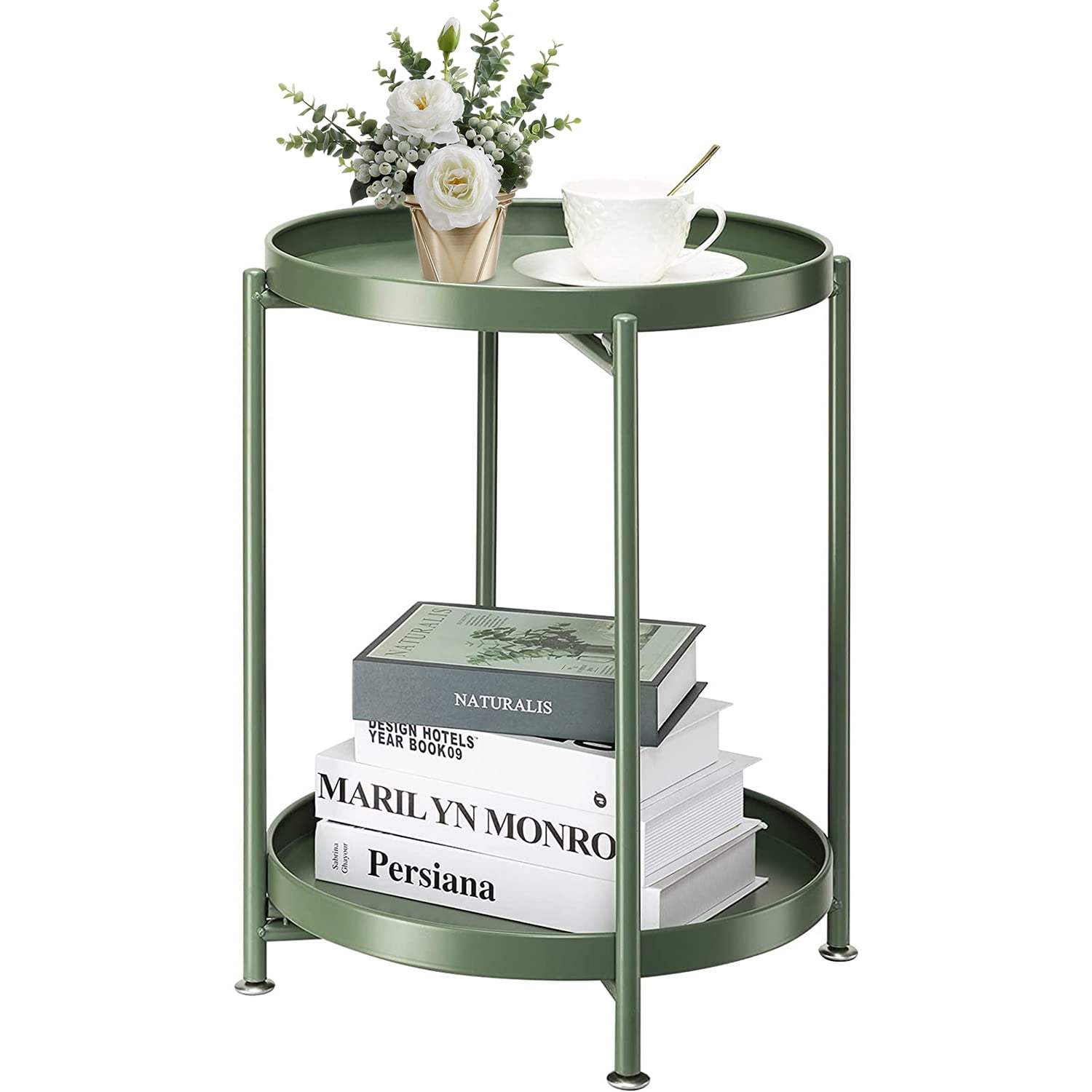 danpinera 2 Tier Metal Side Table with Removable Tray,Round End Table ...