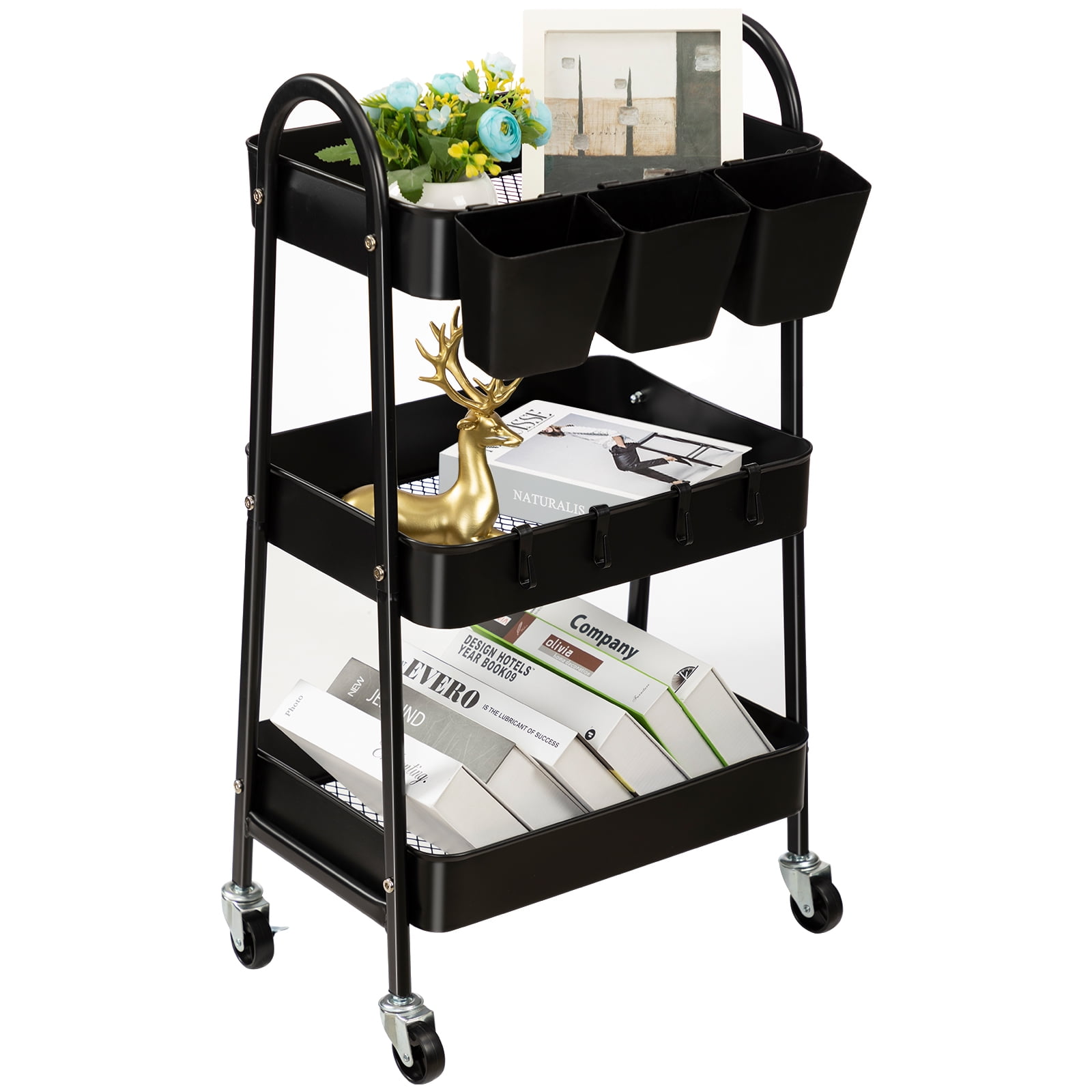 Danpinera 3-Tier Metal Cart with Wheels, Drawers for Craft Cleaning ...
